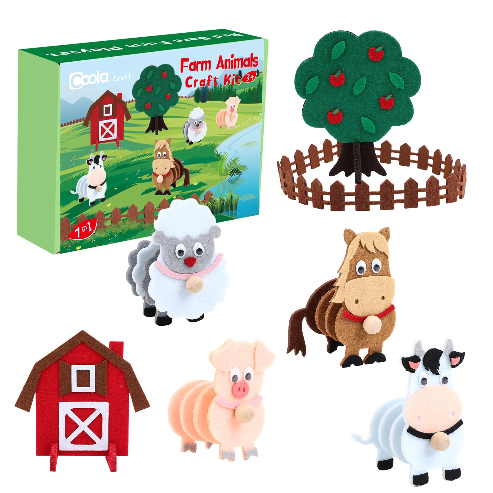 Coola Farm Animals Craft Kit Set for Preschool Kids - Red Barn & Animal ...