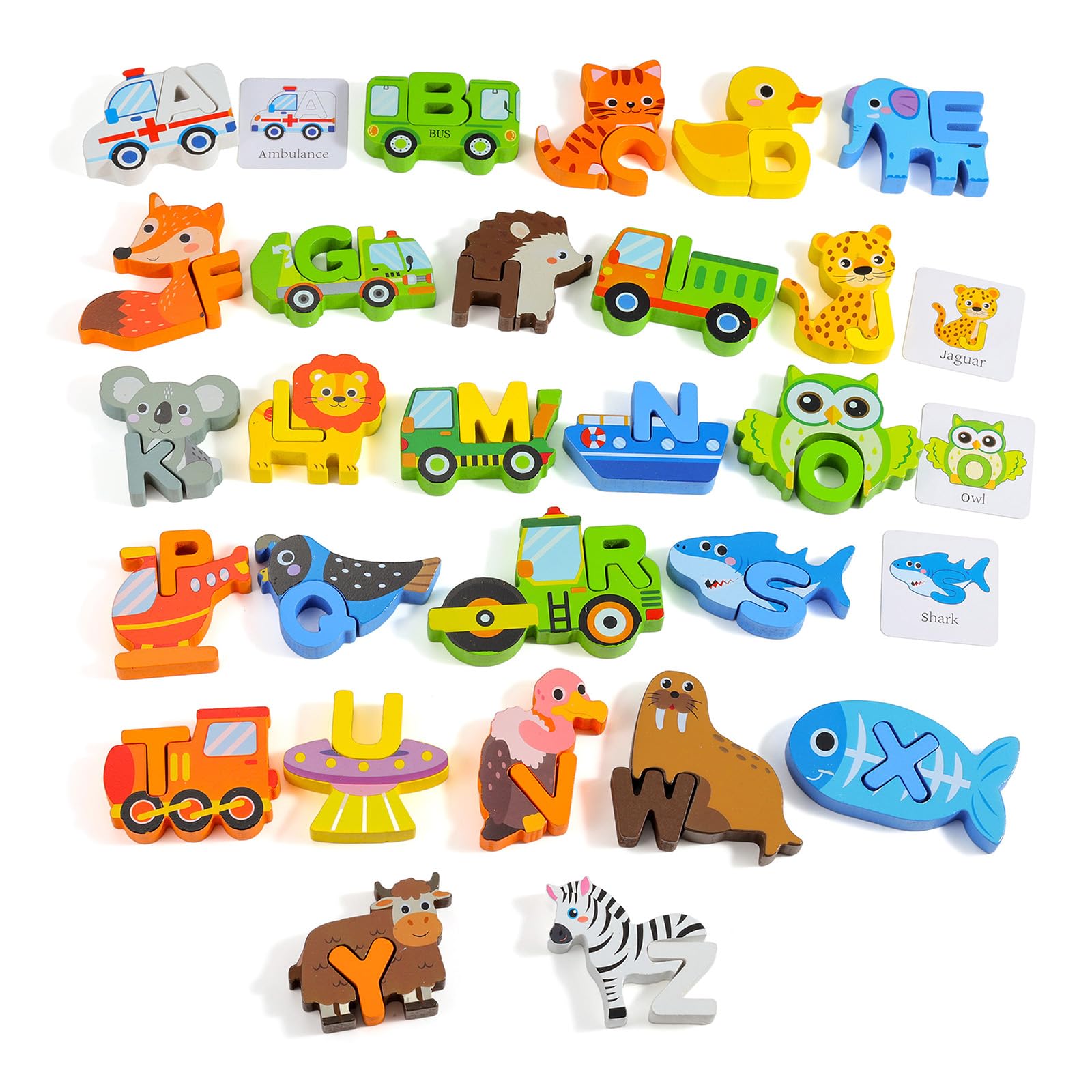 AOROCO Wooden Animal Alphabet Puzzle - Montessori ABC Learning Toy for ...