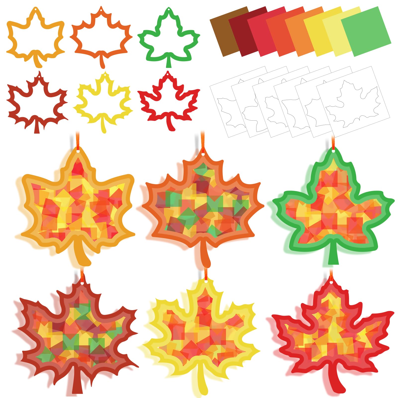 Kepeel 42 Packs Fall Leaf Suncatchers Crafts for Kids, Thanksgiving ...