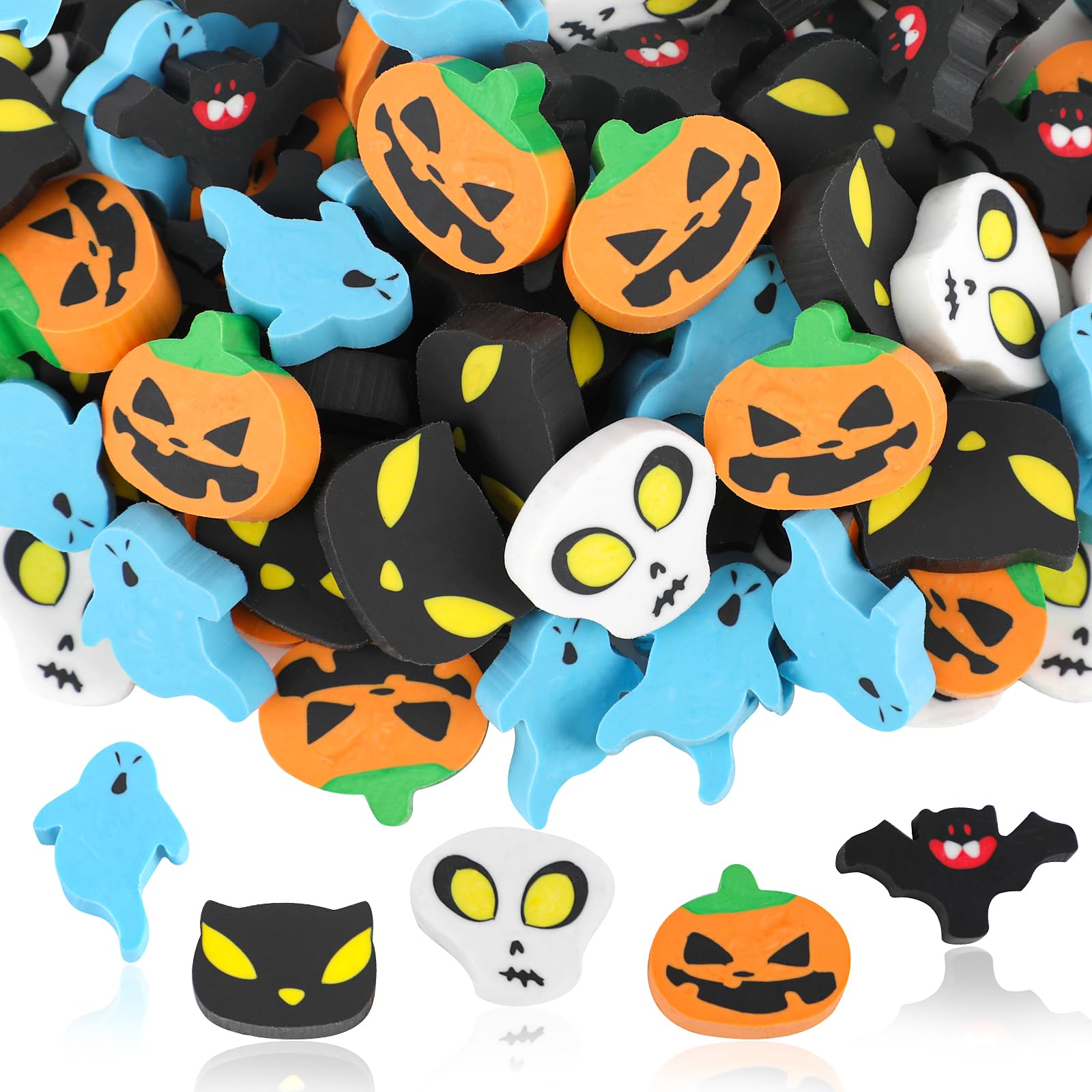 FOIMAS 80pcs Halloween Erasers,Pumpkin Ghost Skull Rubber Erasers for ...