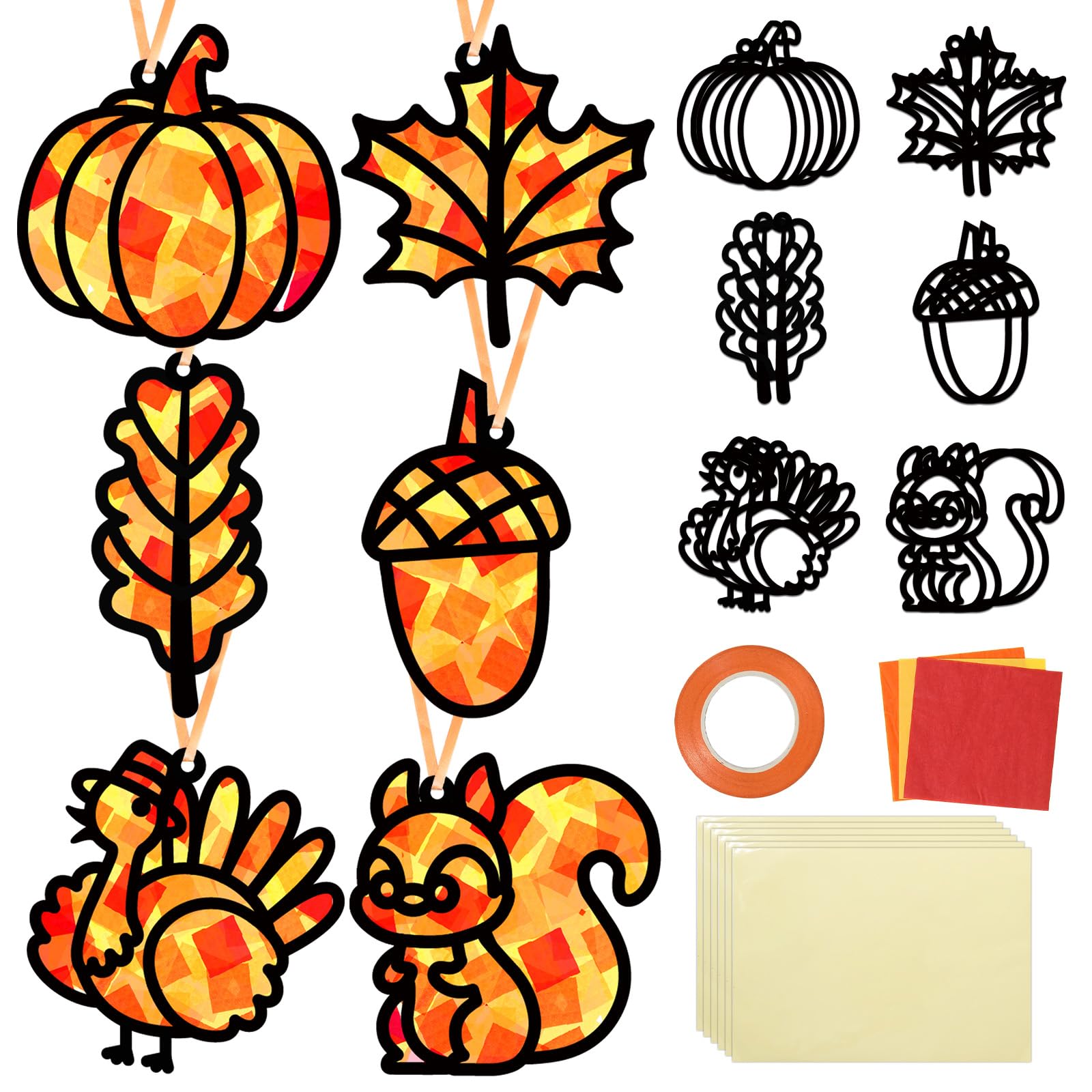 Qyeahkj 36 Set Fall Suncatchers Crafts for Kids DIY Autumn Leaf Pumpkin ...