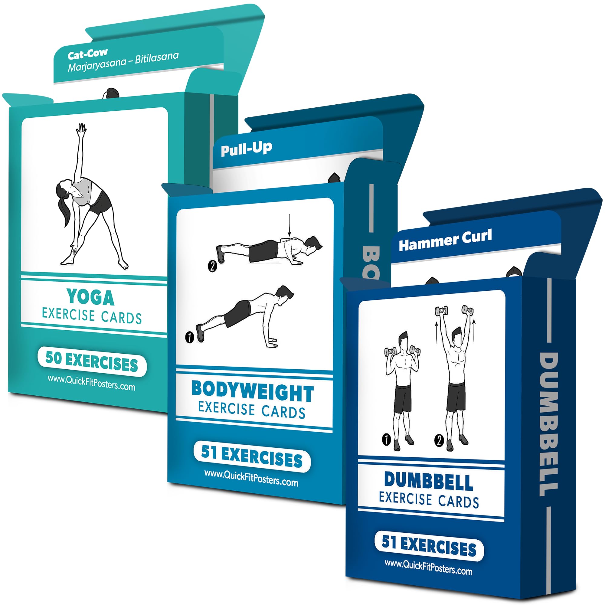 3 Pack - Dumbbell, Bodyweight & Yoga Pose Exercise Cards - Fitness ...