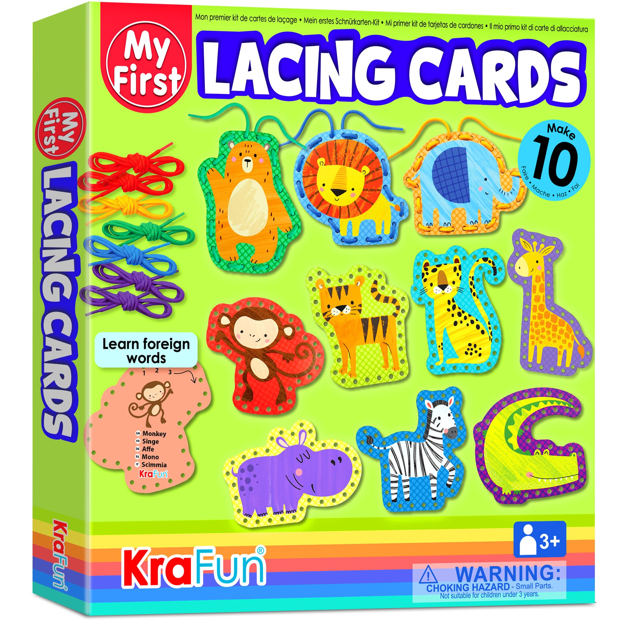 KRAFUN Safari Animal Preschool Arts & Crafts Lacing Kit, 10 Easy Lacing ...