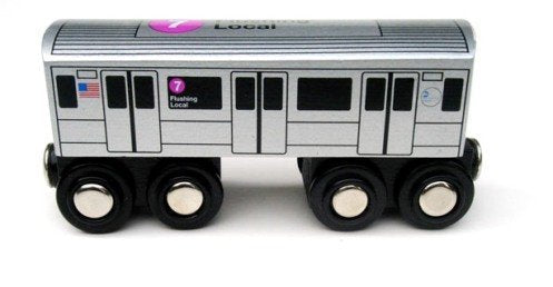 MUNI PALS Wooden Railway NYC Subway Car 7 - Red, 5.25" x 2" x 1.25", M ...