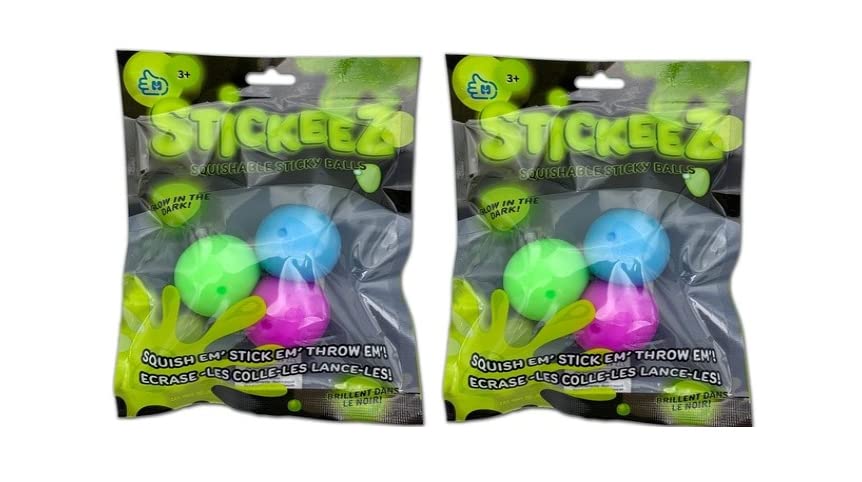 Stickeez 6 Pack Glow In The Dark Squishy Sticky Ceiling Balls - Assort ...