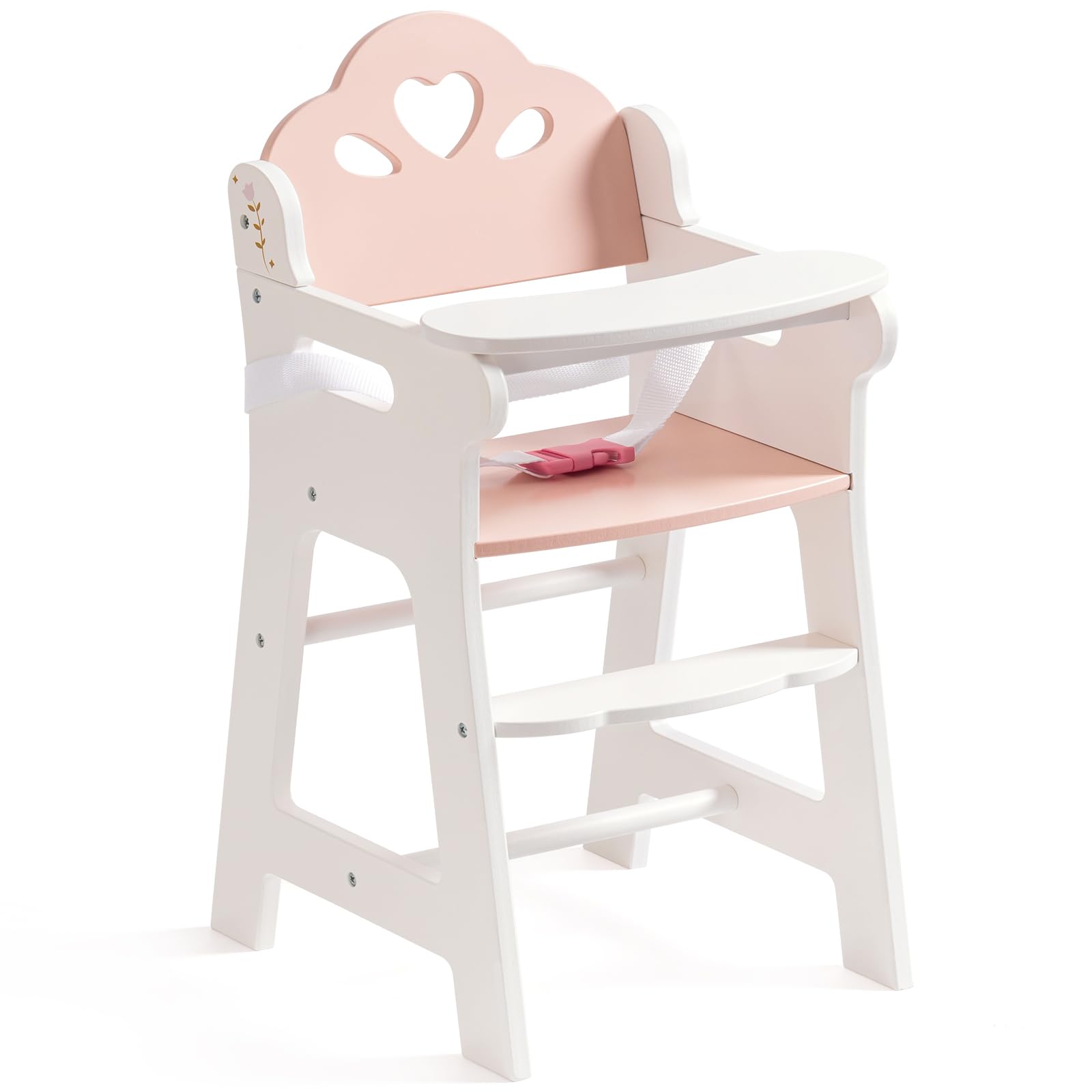 ROBOTIME Baby Doll High Chair Pretend Play High Chair with Safety Belt ...