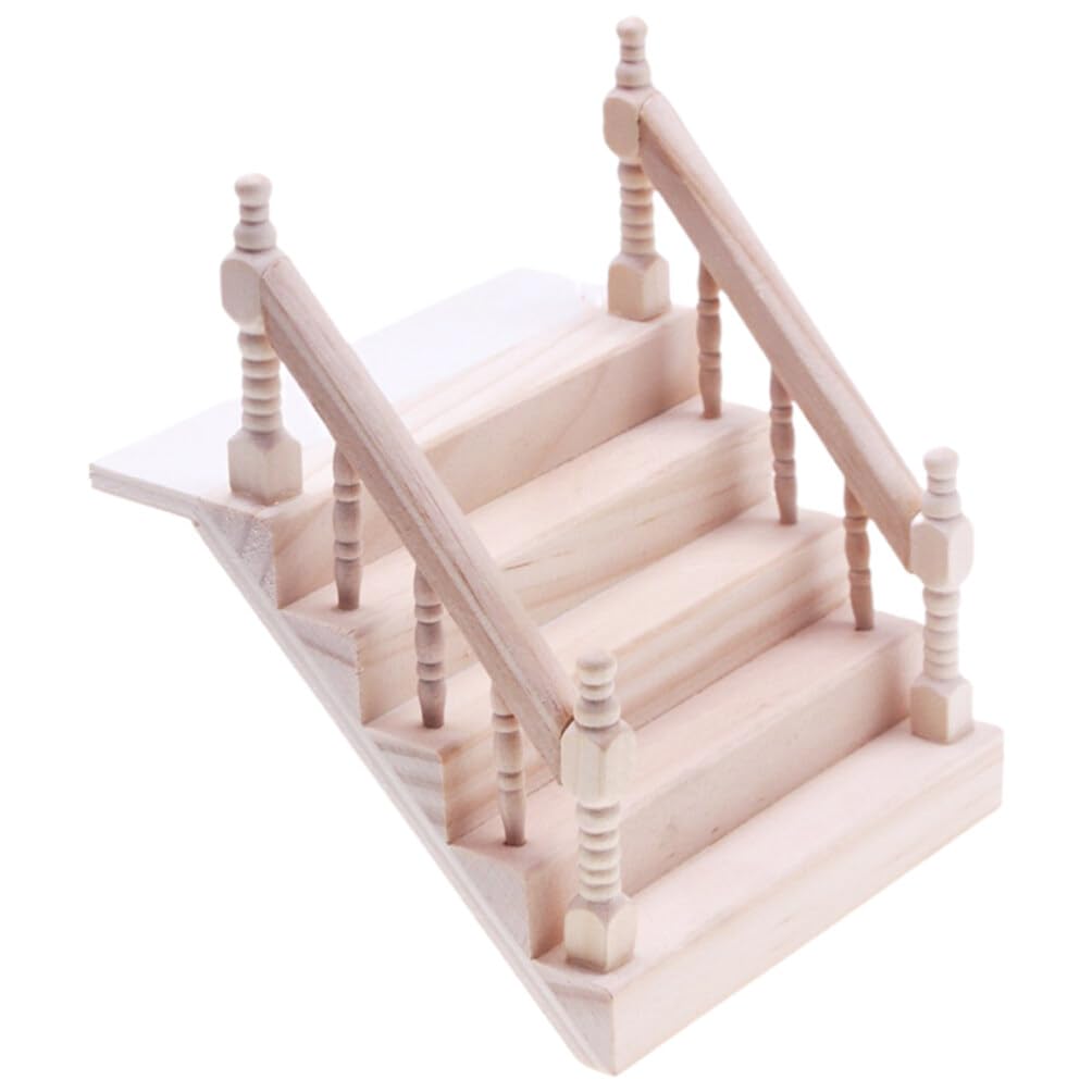 Miniature Dollhouse Wooden Staircase With Handrail, Diy Unpainted Mini ...