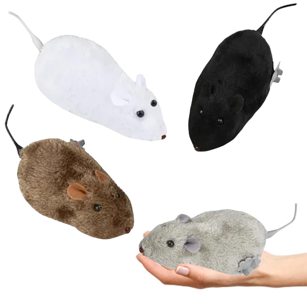 The Dreidel Company Wind-Up Mouse Racing Rat Plush Mice Cat Chaser, Re ...