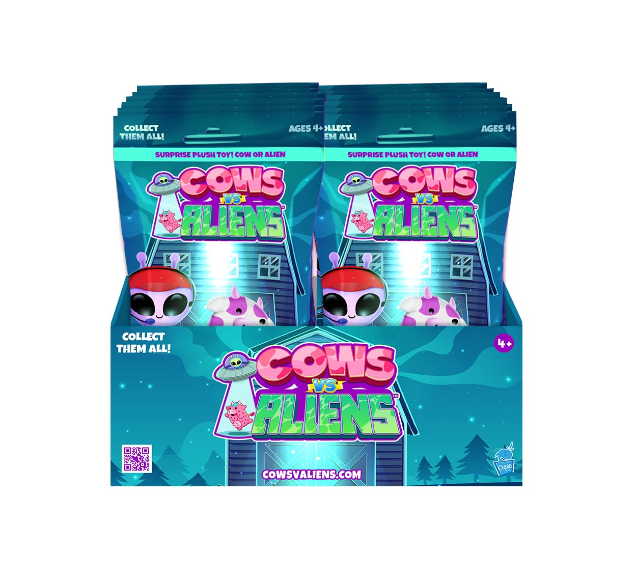Cows vs Aliens Mystery Bags - 12 Pack Teal Plush Toys, 4 Inch, Polyest ...