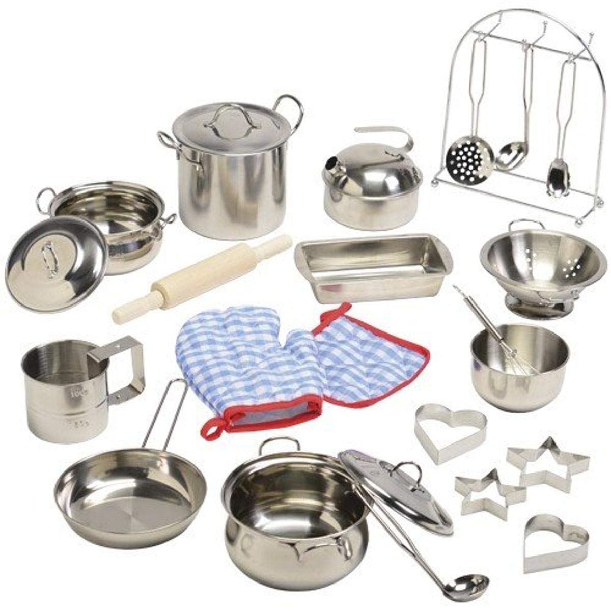 Constructive Playthings Kid-Sized Stainless Steel Cookware for Pretend ...