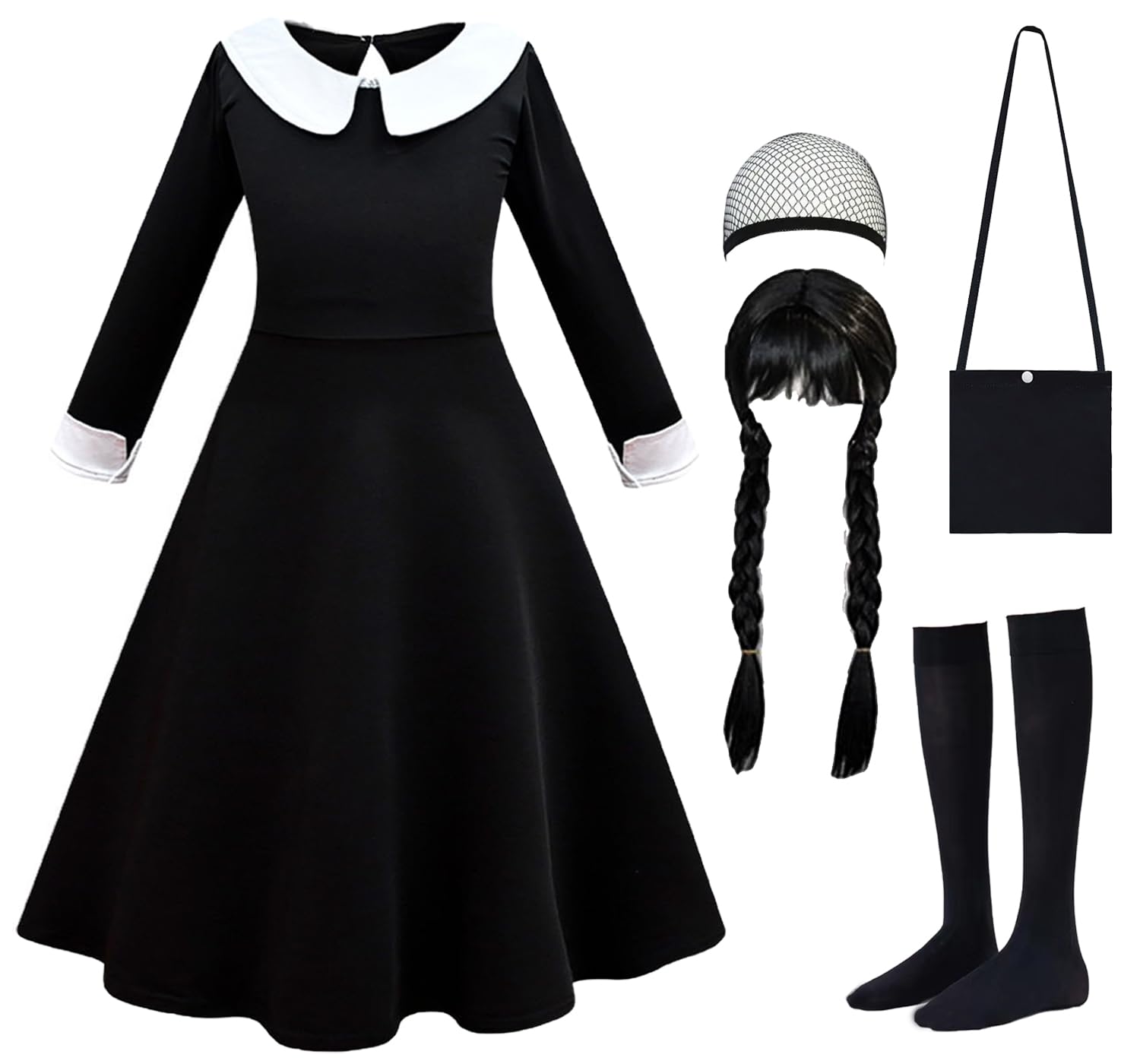 Luzlen Black Costume Girls With Wig Socks Kids Toddler Black Family Dr ...