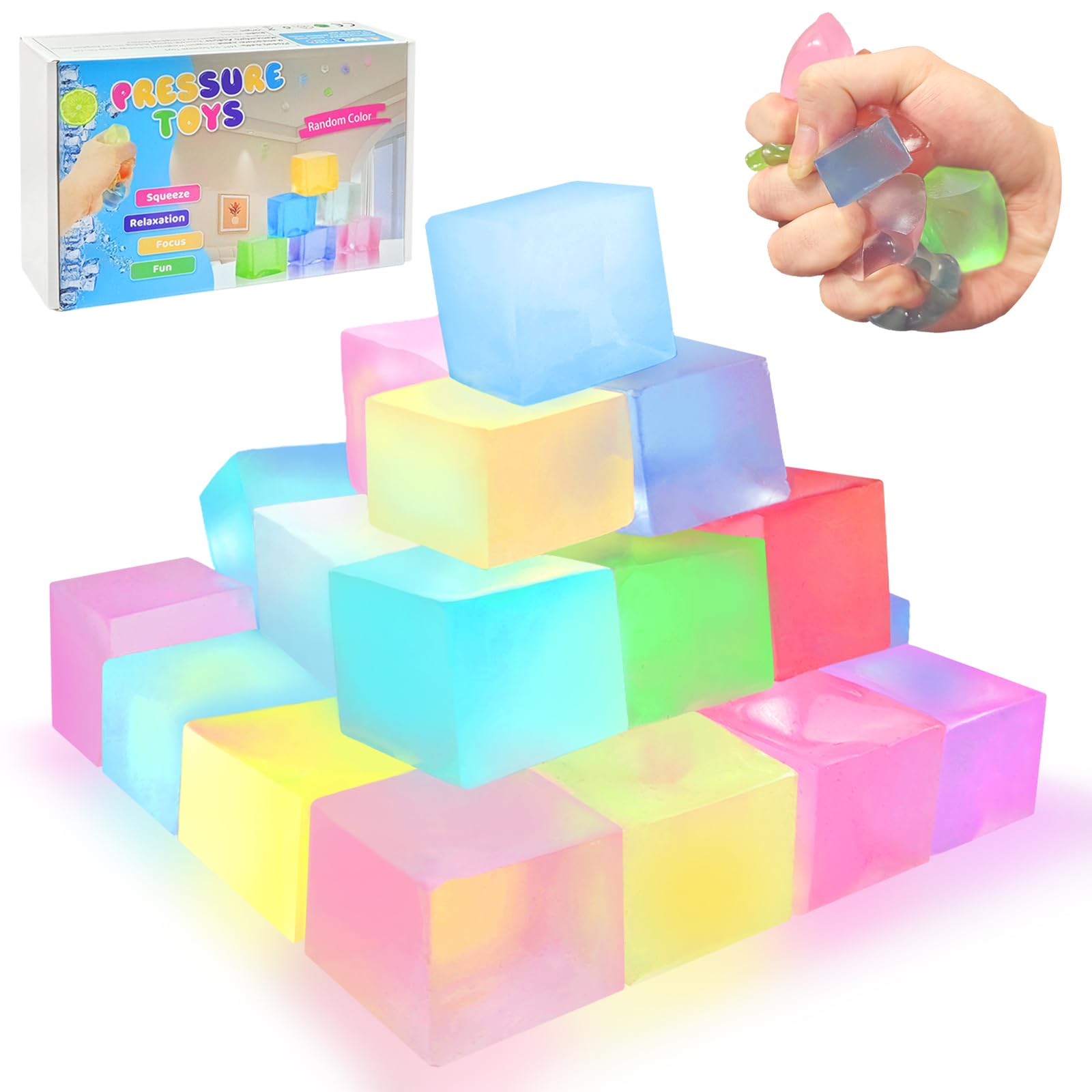 24 Pcs Fidget Stress Balls Bulk Squeeze Sensory Toys Mini Ice Cube Str ...