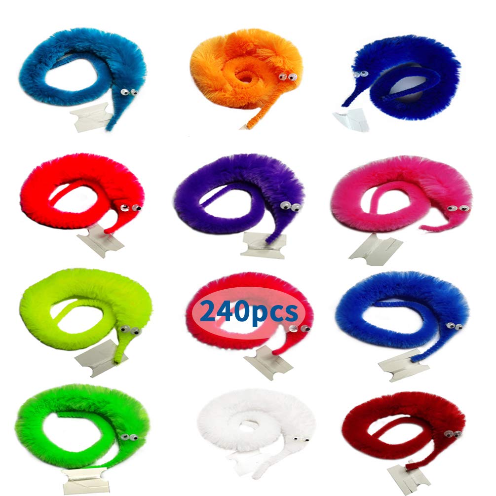 Shengsen 240 Pack Fuzzy Worm Toys With Big And Small Sizes Mixed Fuzzy ...
