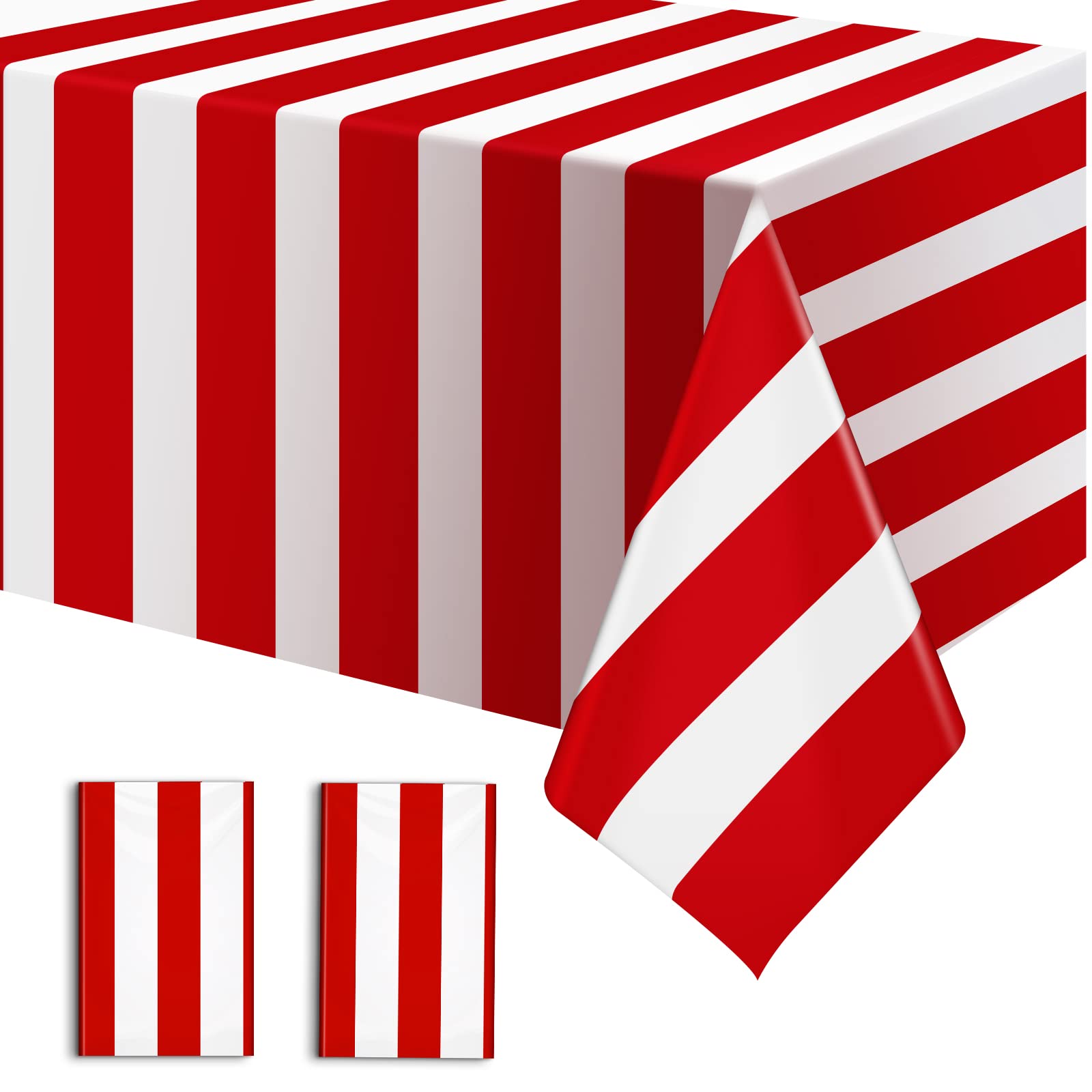 2 Pack Red and White Striped Tablecloth, 54 x 108 Inch Waterproof ...