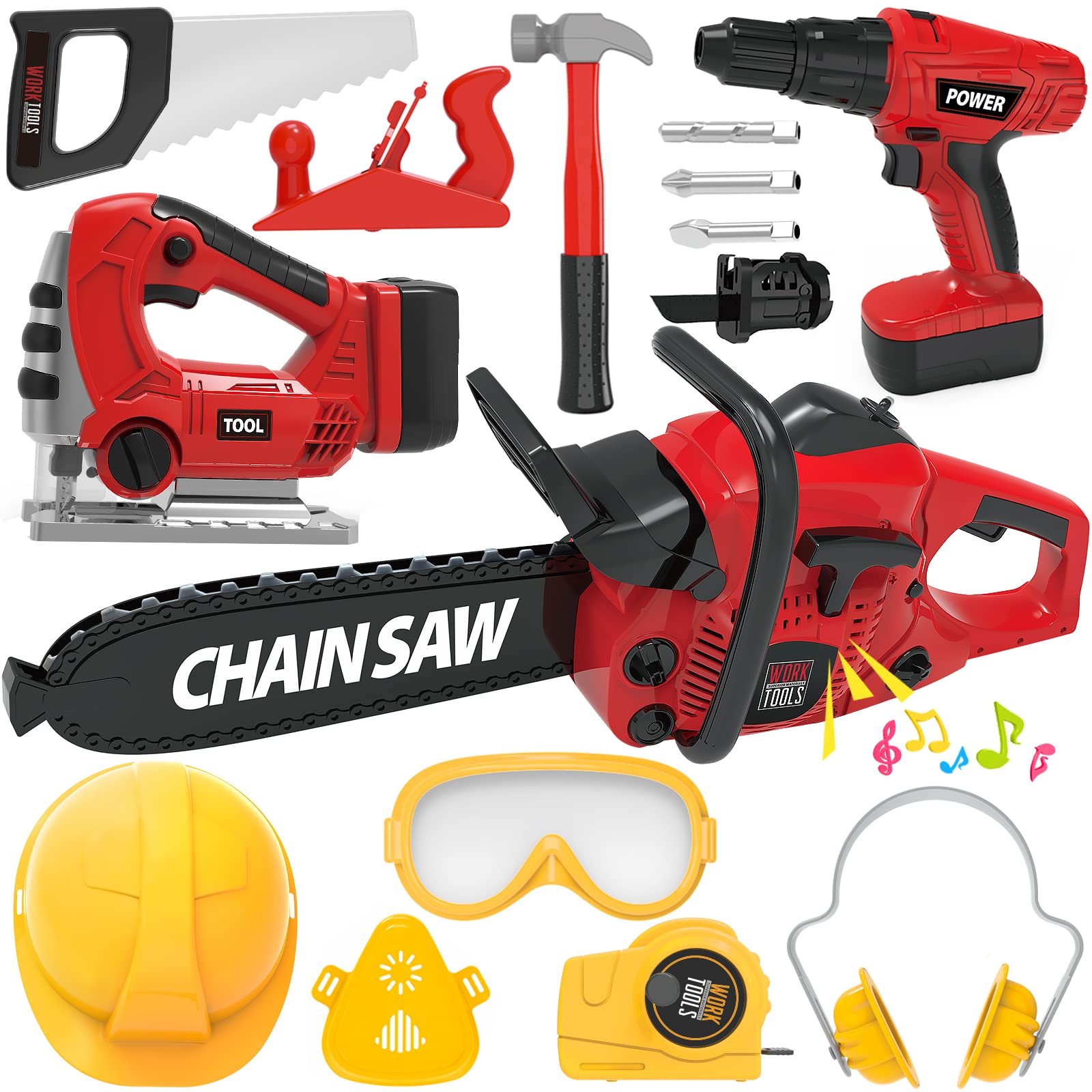 Kids Tool Set with Electric Toy Drill Chainsaw Jigsaw Toy Tools, Reali ...