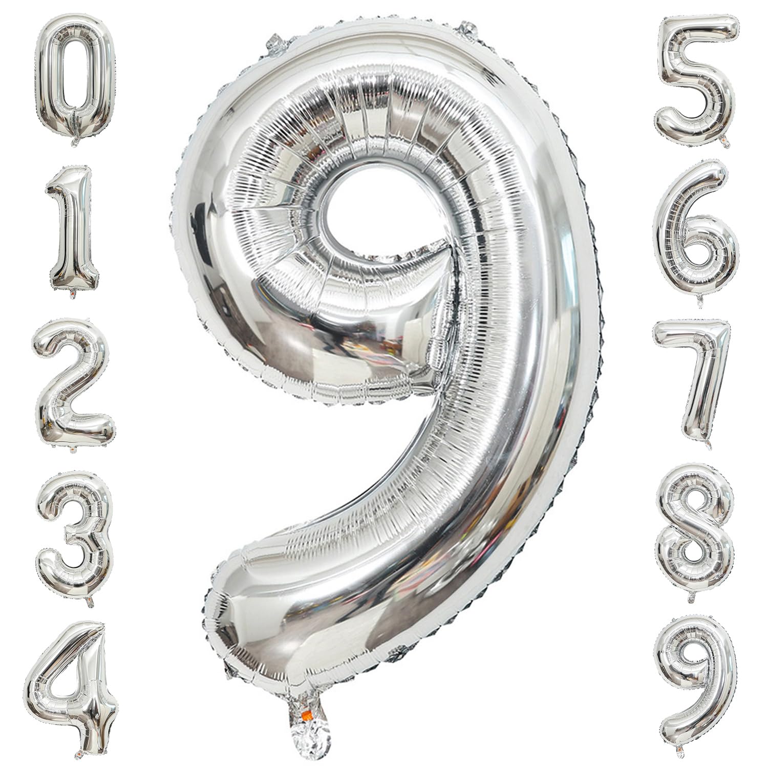 Paticool Silver Number 9 Balloon, 40 Inch Large Number Foil Mylar Ball ...