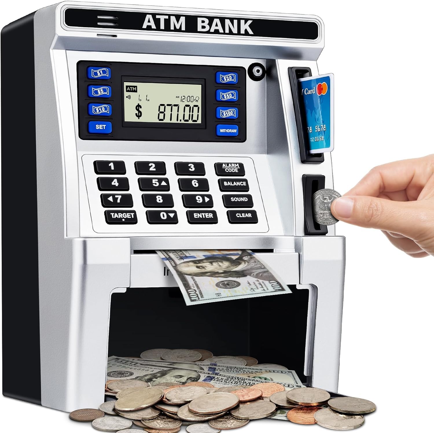 Jyusmile ATM Piggy Bank for Kids - Black Medium ABS Savings Safe with ...