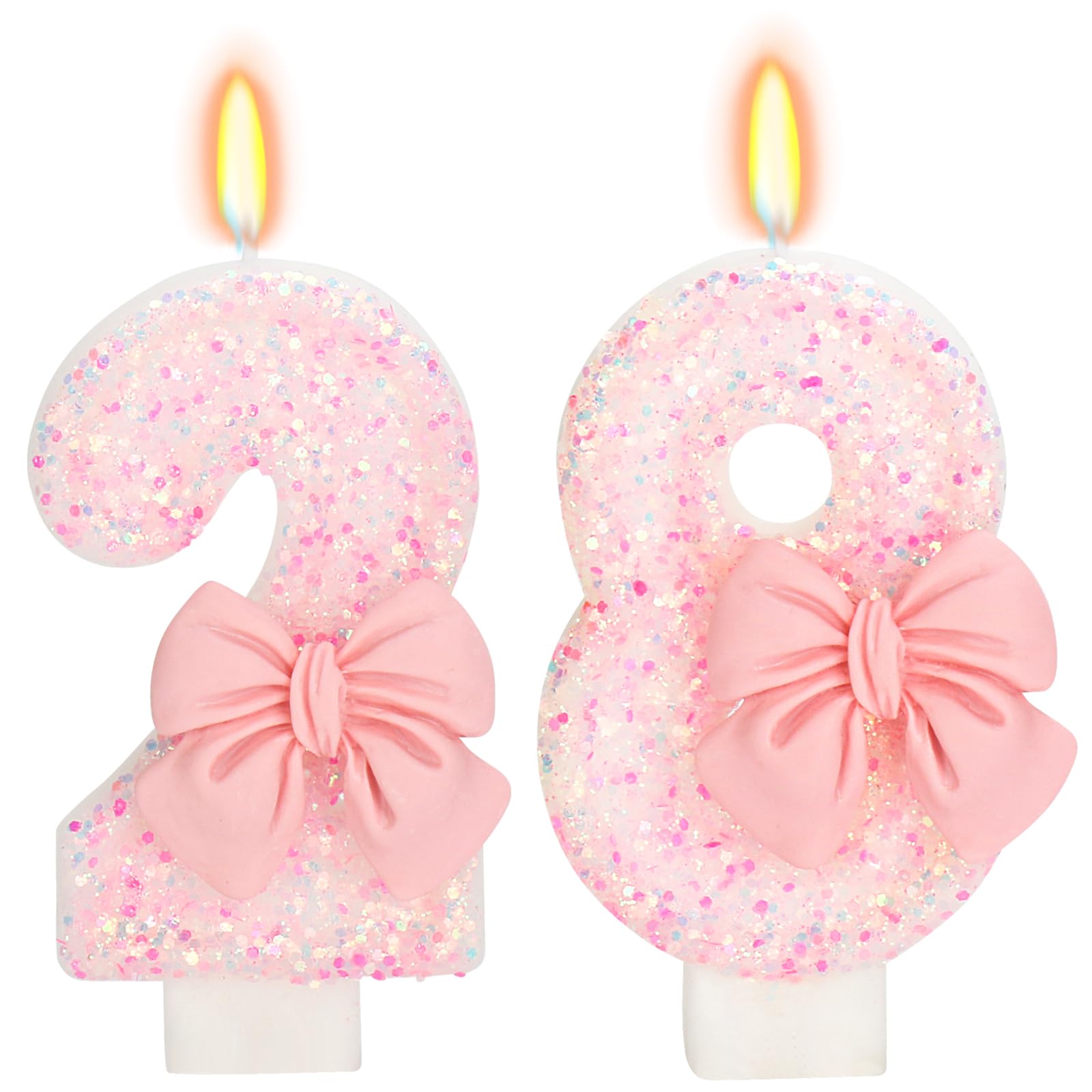 ElekFX 28th Birthday Candles for Cake, Pink Bow Number Cake Candles, 2. ...
