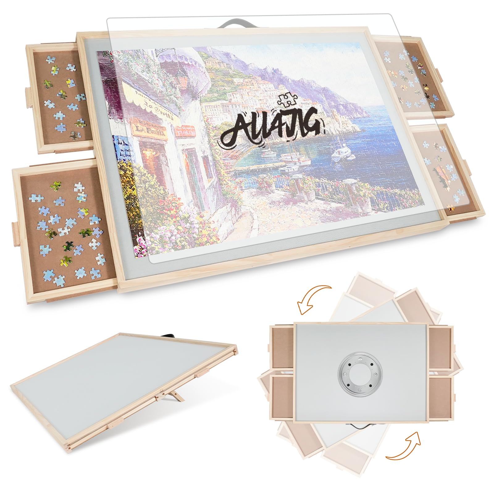 All4Jig 2-In-1 Tilting & Rotating Puzzle Board For Adults Gifts, Woode ...