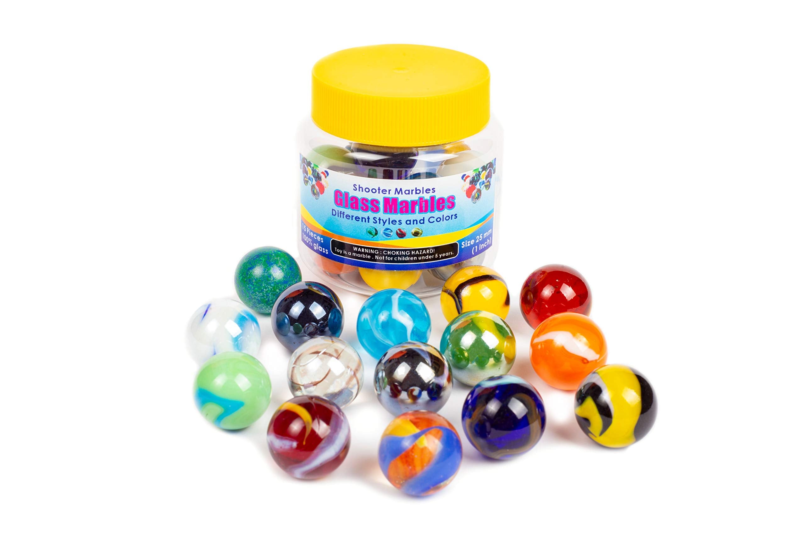Shooter Glass Marbles Bundle, Pack Of 15, 1 Inch, With Practical ...