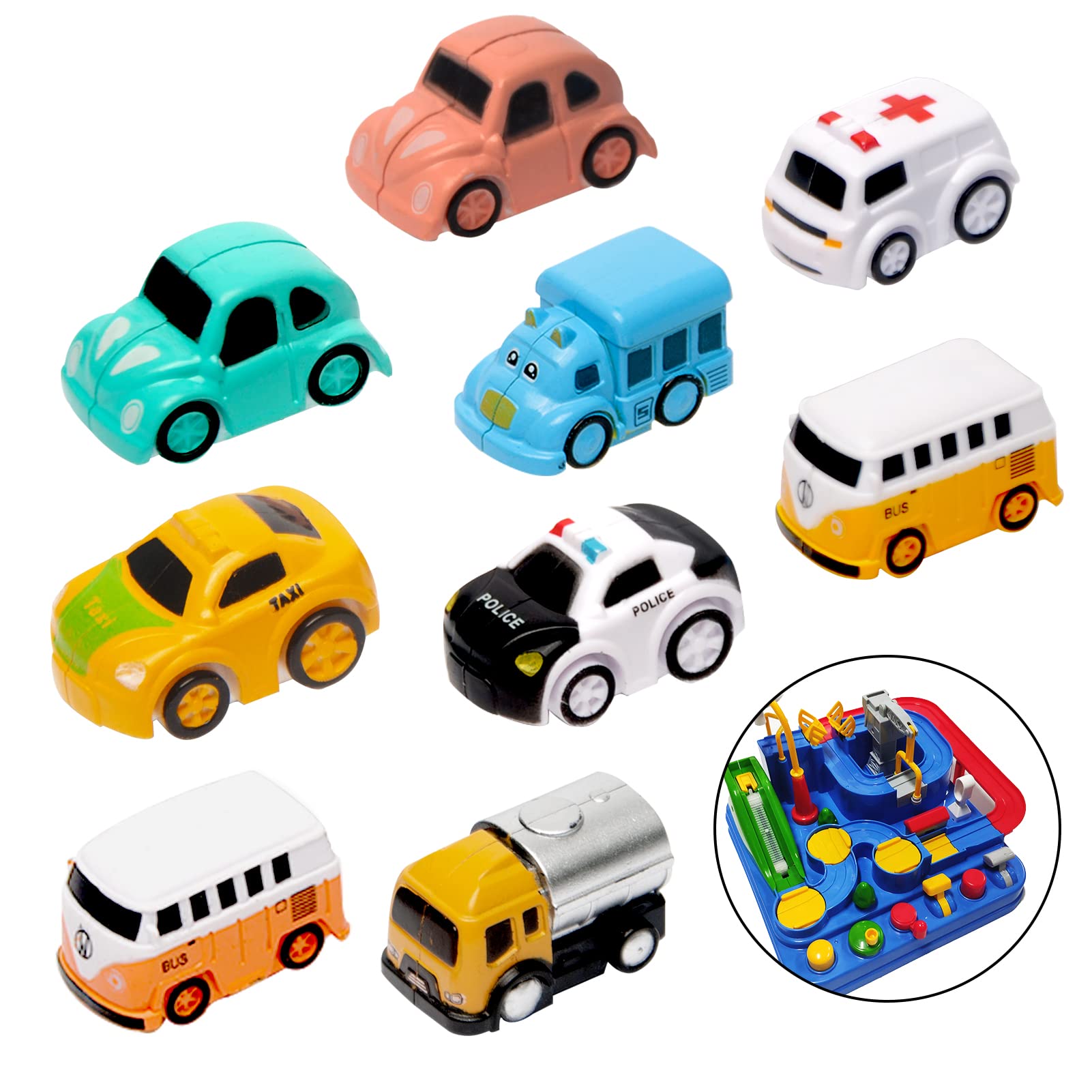 Ecam Mini Race Track Car Adventure Toys - 9 Pack, Small Size, Multicol ...
