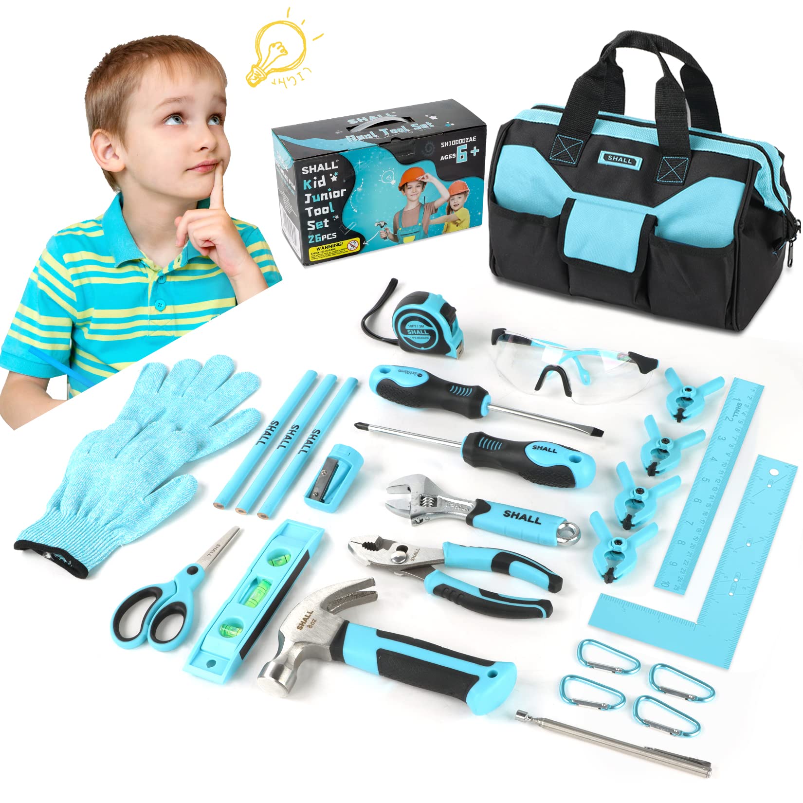 SHALL 26-Piece Kids Size Tool Set, Real Tools Kit for Kids with 12 ...