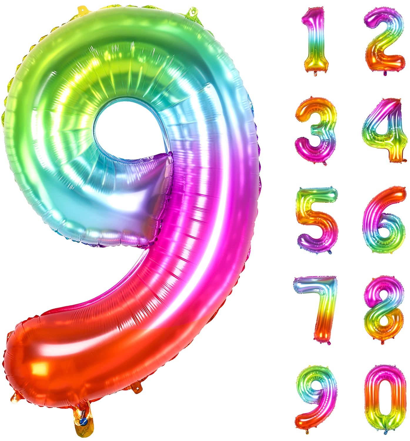 Number Balloon | Number 9 Balloon For 9Th Rainbow Birthday Decorations ...