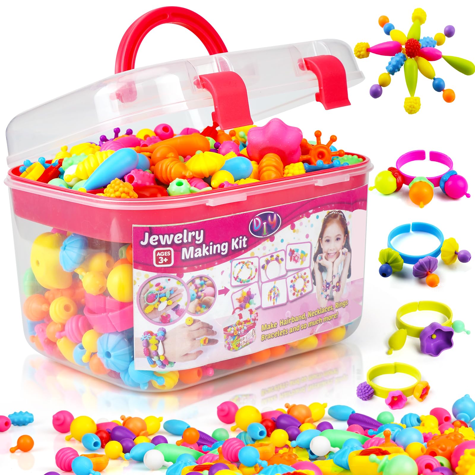 FUNZBO 520+ Snap Pop Beads - Beads for Jewelry Making Kit, Arts and ...