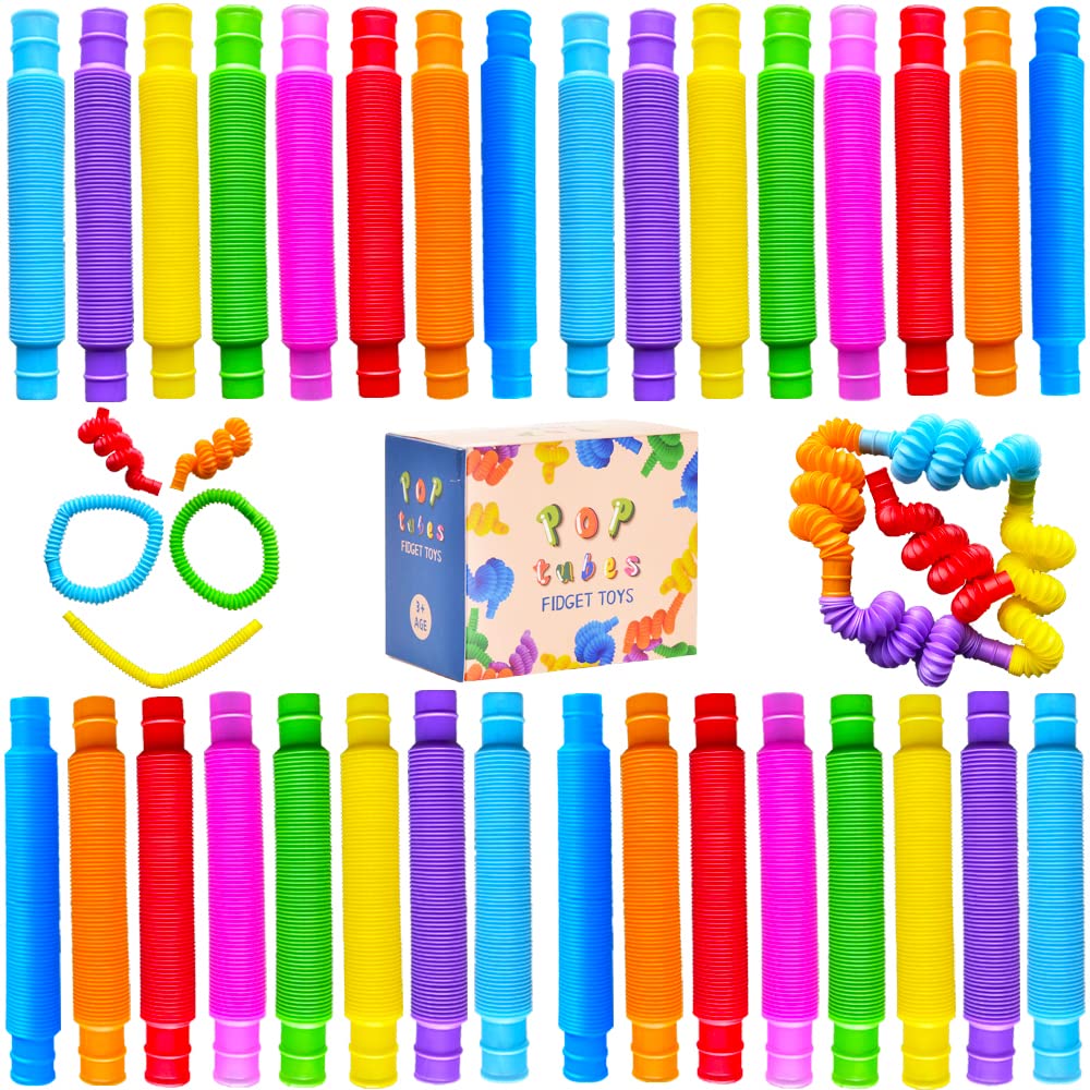 NEEC 32 Pack Pop Tubes - Sensory Fidget Toy Set for Stress Relief - Pl ...