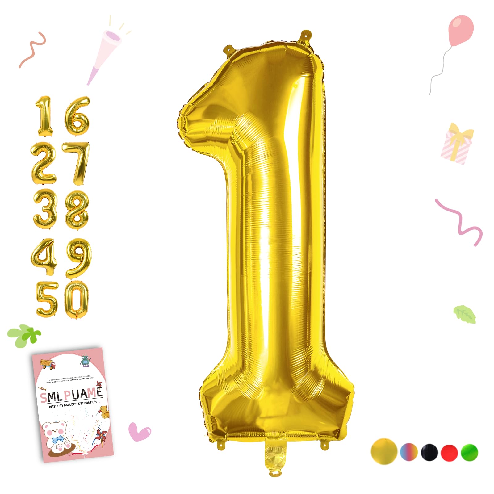 Smlpuame 40 Inch Number Balloon 0-9 Gold Large Number 1 Balloons,Digit ...
