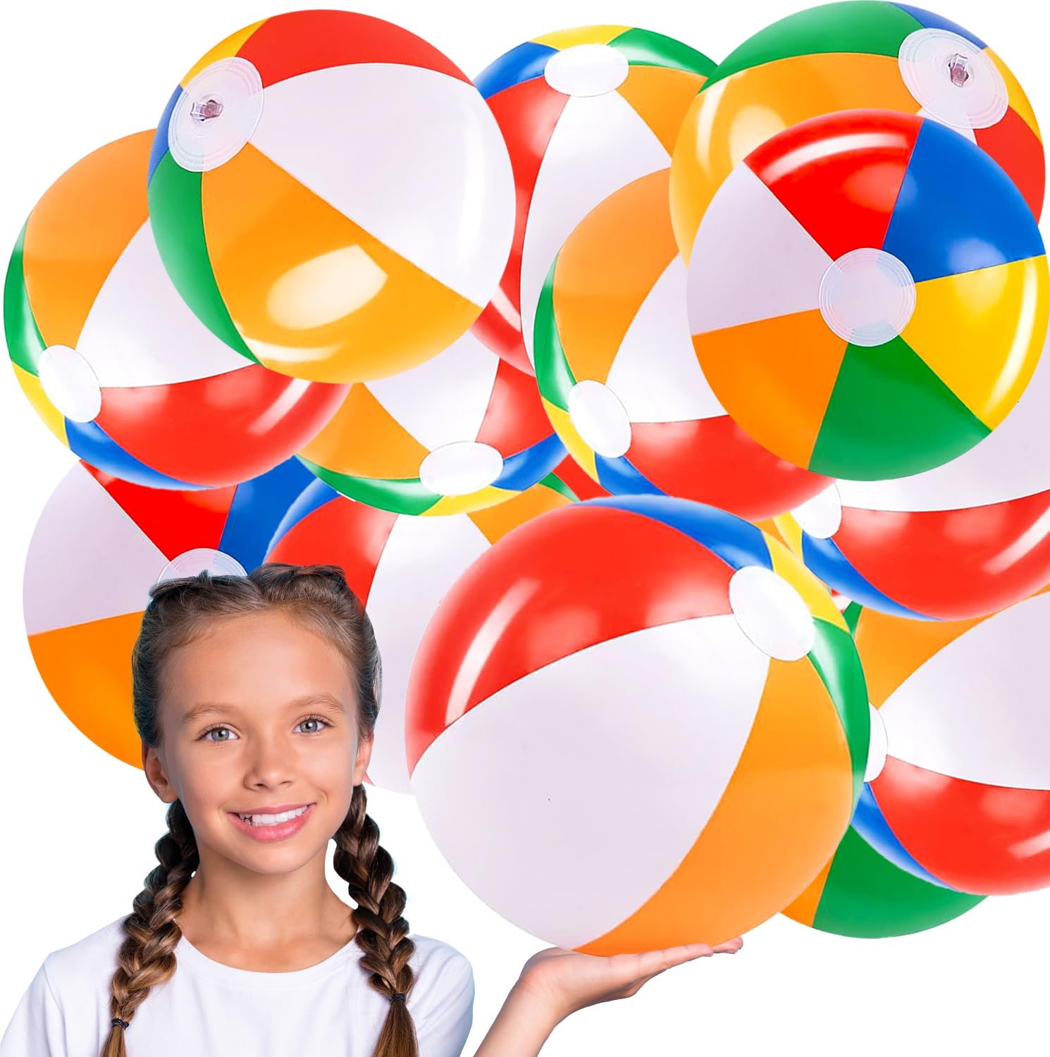 Chochkees 48 Pack 16 Inch Beach Balls - Large Inflatable Rainbow Beach ...
