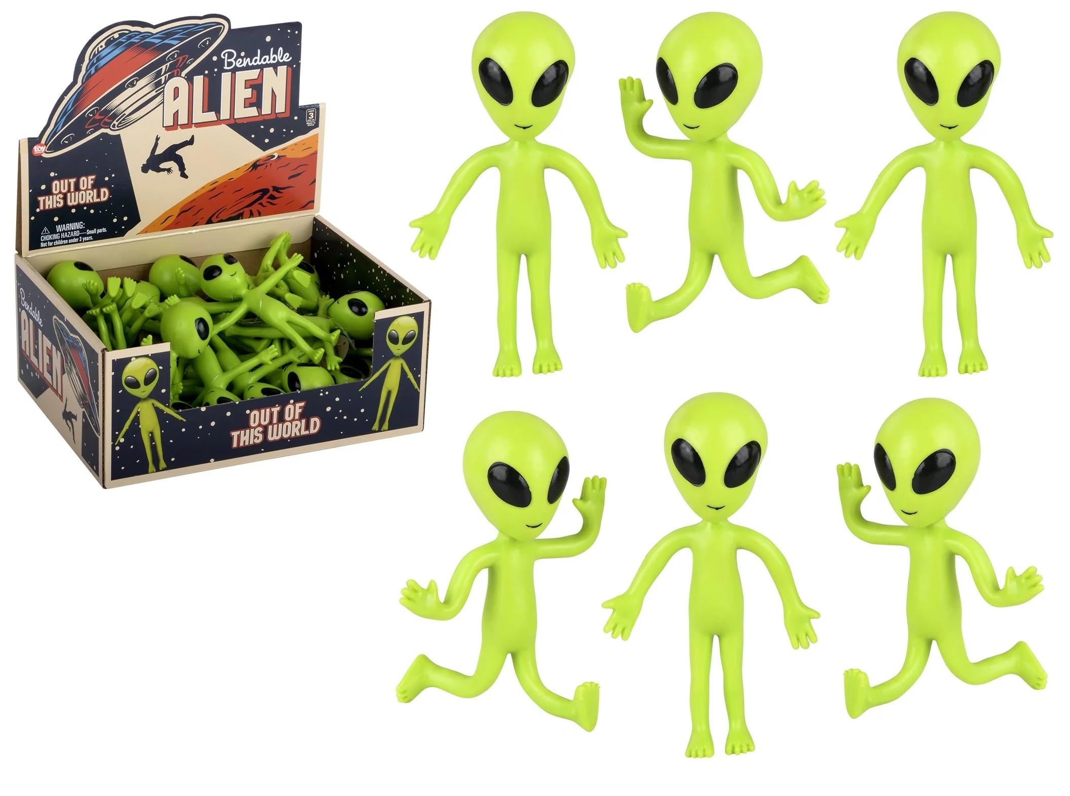 Bendable Rubber Neon Green Aliens - 24 Pack in a Display Box. (4 ...
