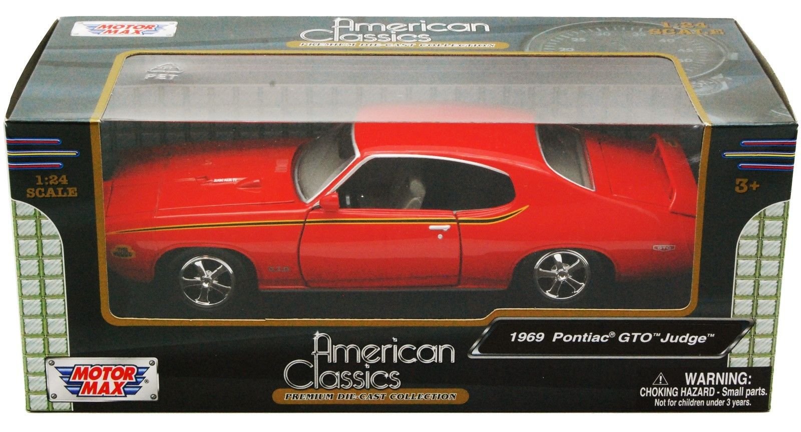 Motormax 1969 Pontiac GTO Diecast Model Car - 1:24 Scale, Orange, Larg ...