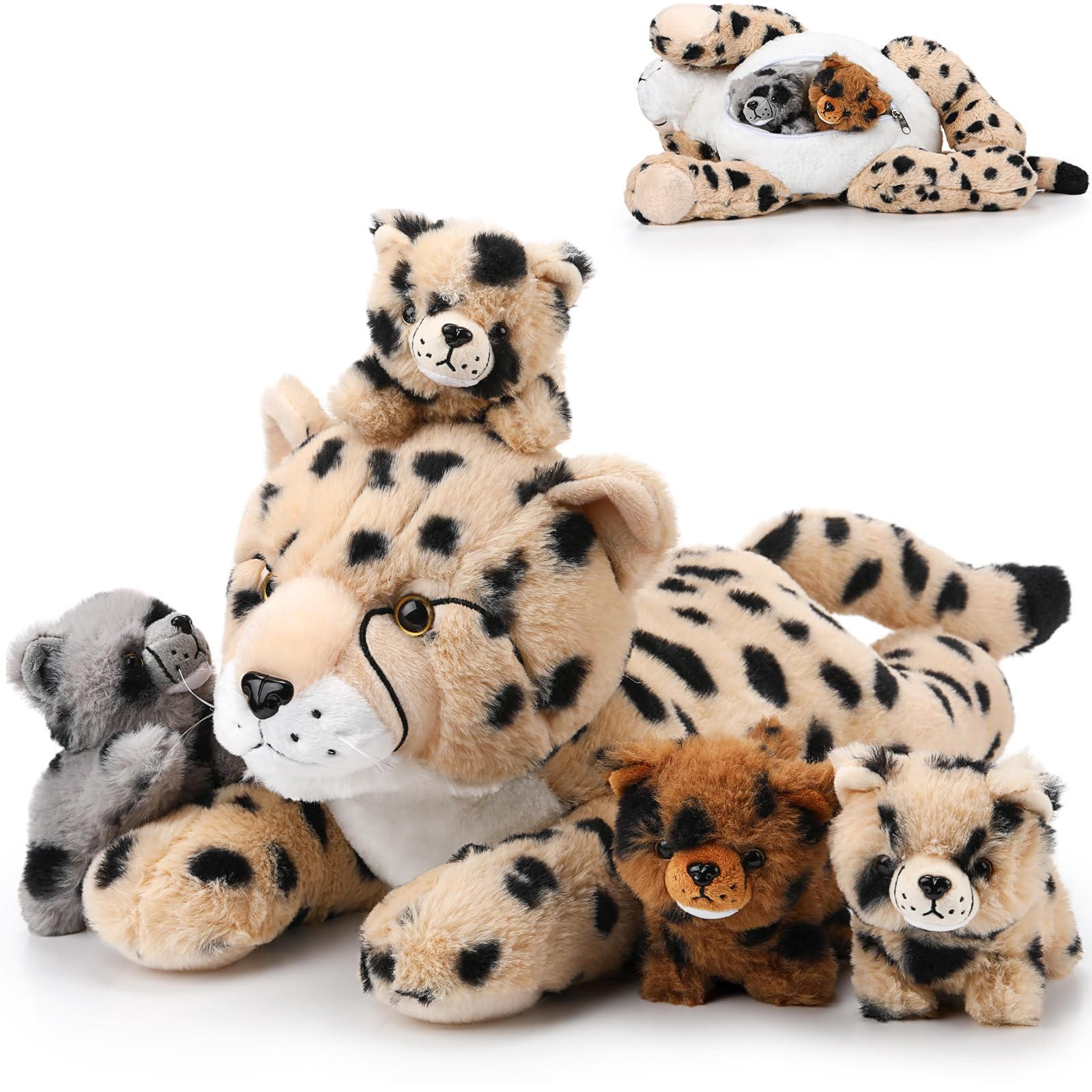 Silipull Cheetah Stuffed Animals Set - Large Mommy Plush with 4 Baby C ...