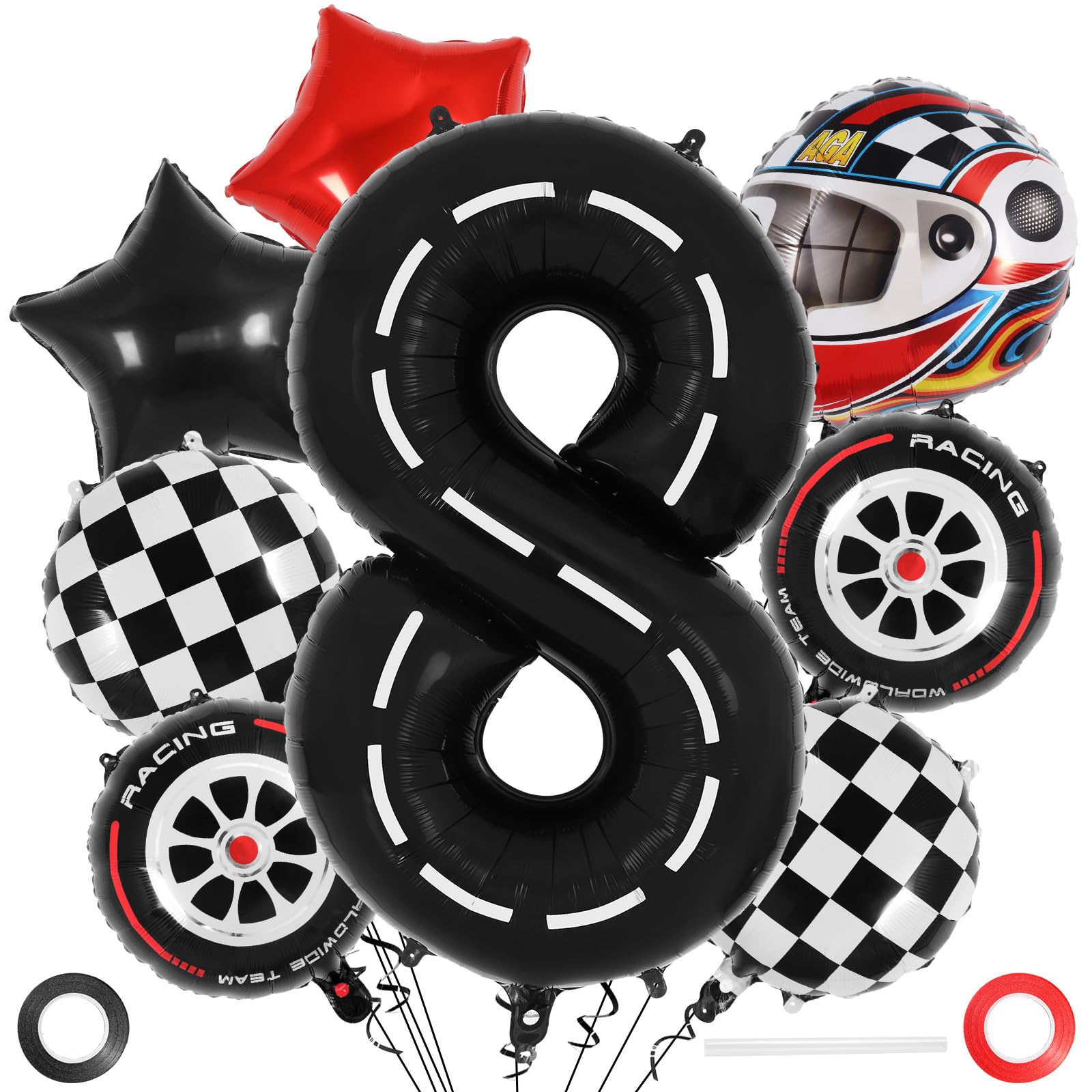 Race Car 8 Balloons, 40 Inch Racetrack Number 8 Balloon, Large Foil My ...