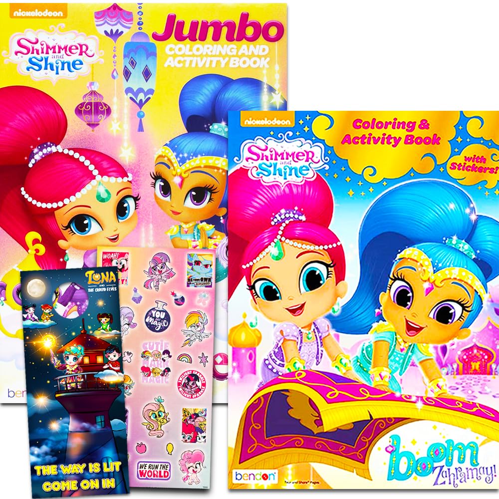 Shimmer and Shine Coloring Book Bundle Set -- 2 Books, Over 50 Stickers ...