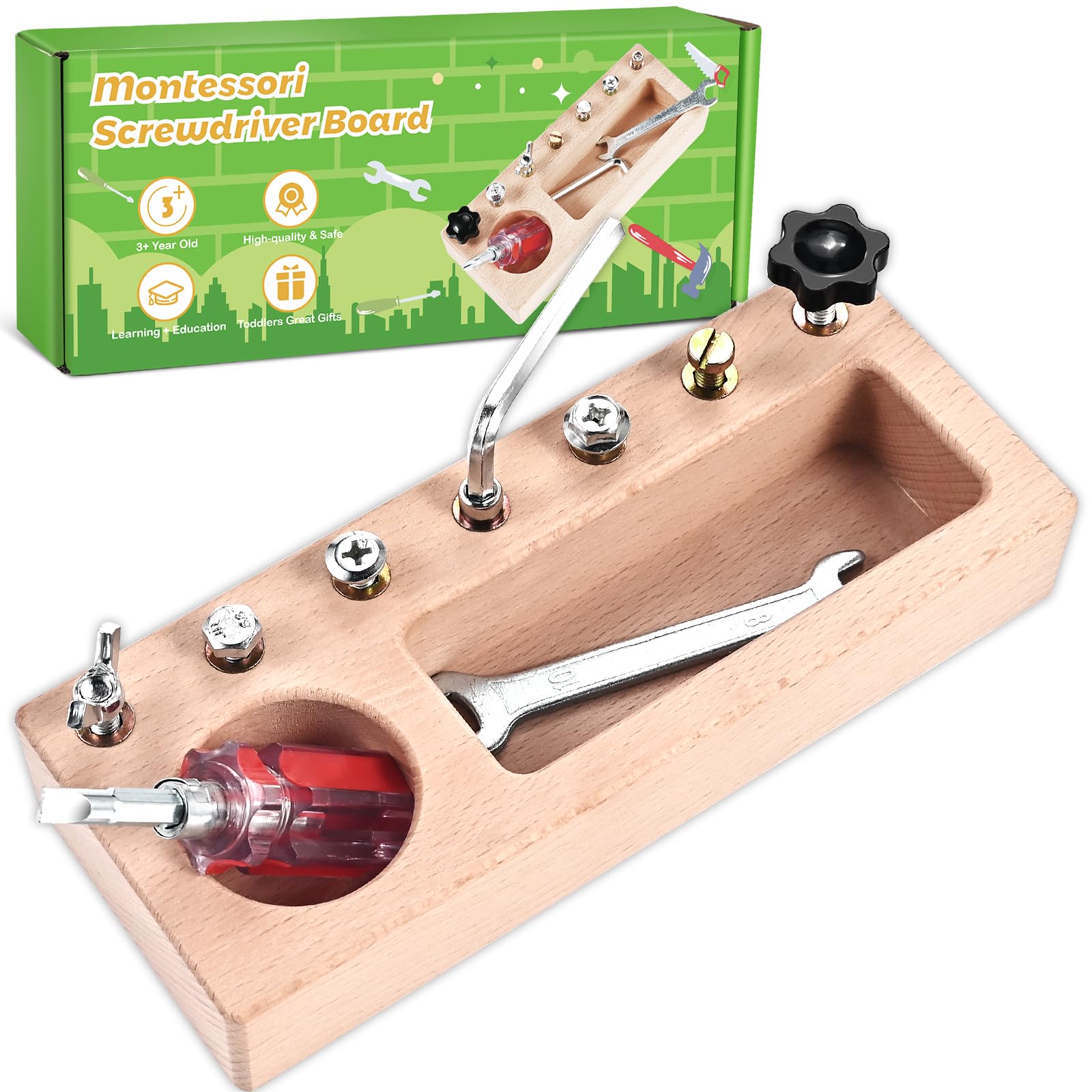 Wooderma Montessori Screwdriver Board Set, Wooden Montessori Toys For 3 ...