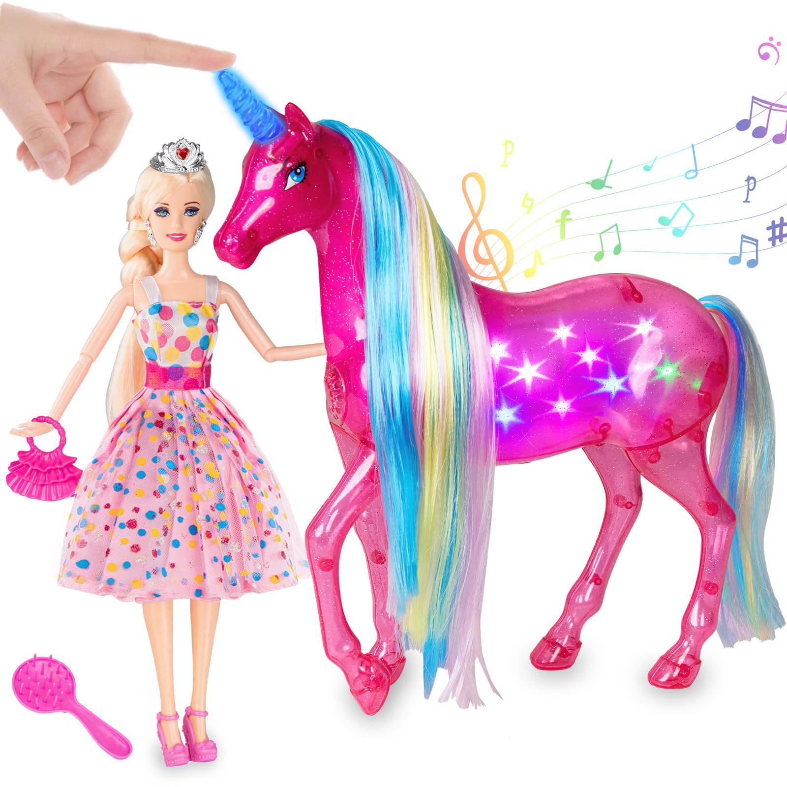 BETTINA Unicorn & Princess Doll Set - 11.5 Inch Magical Toys with Ligh ...