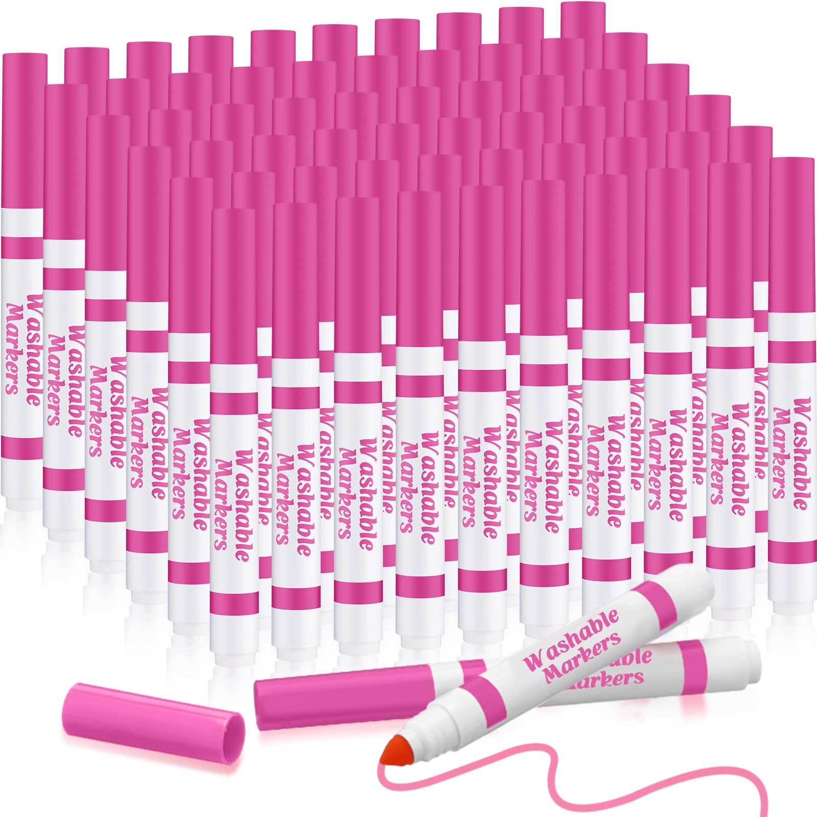Janlaugh 60 Pcs Pink Washable Markers Bulk Coloring Broad Line Markers ...
