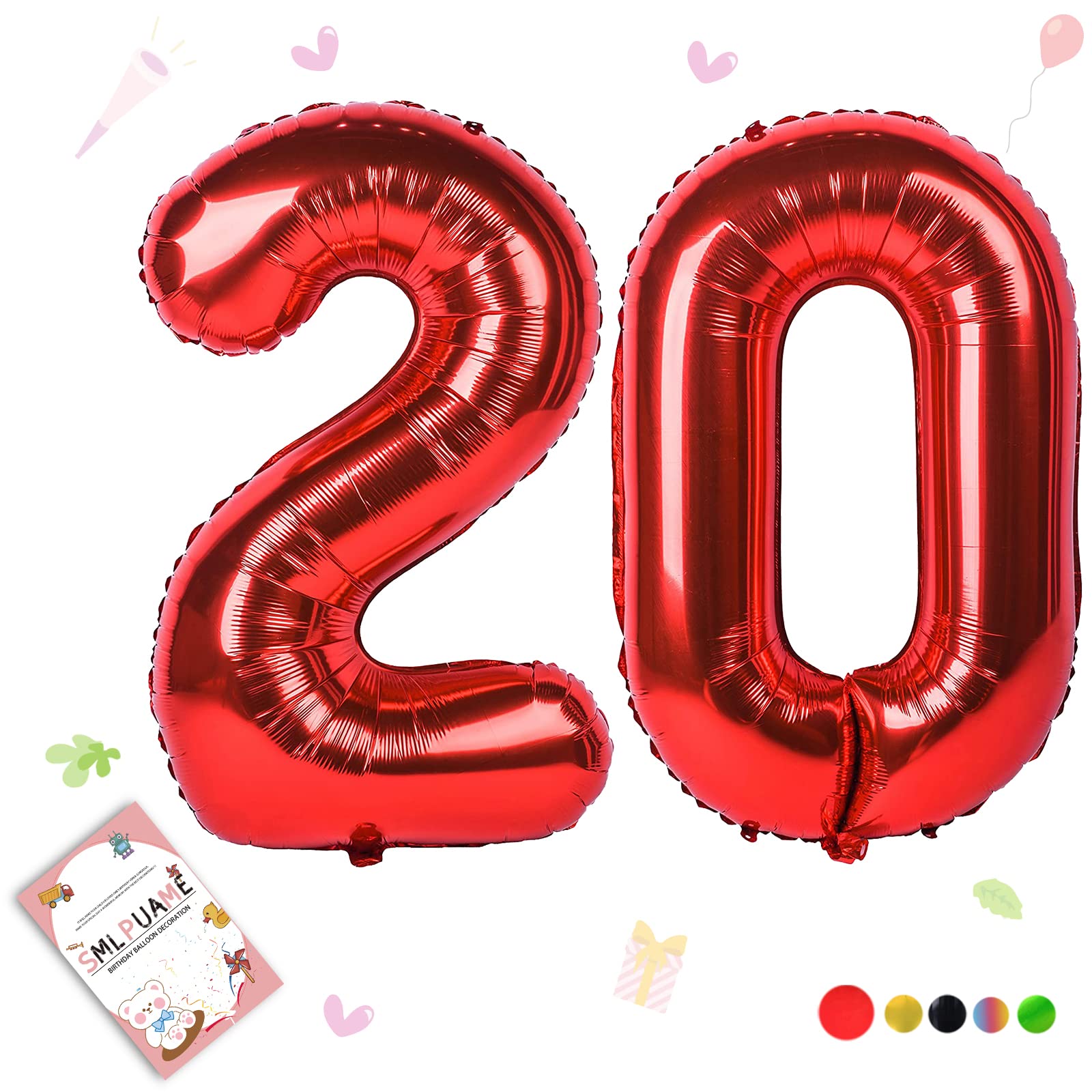 Smlpuame 40 Inch Number Balloon 0-9 Red Large Number 20 Balloons,Digit ...