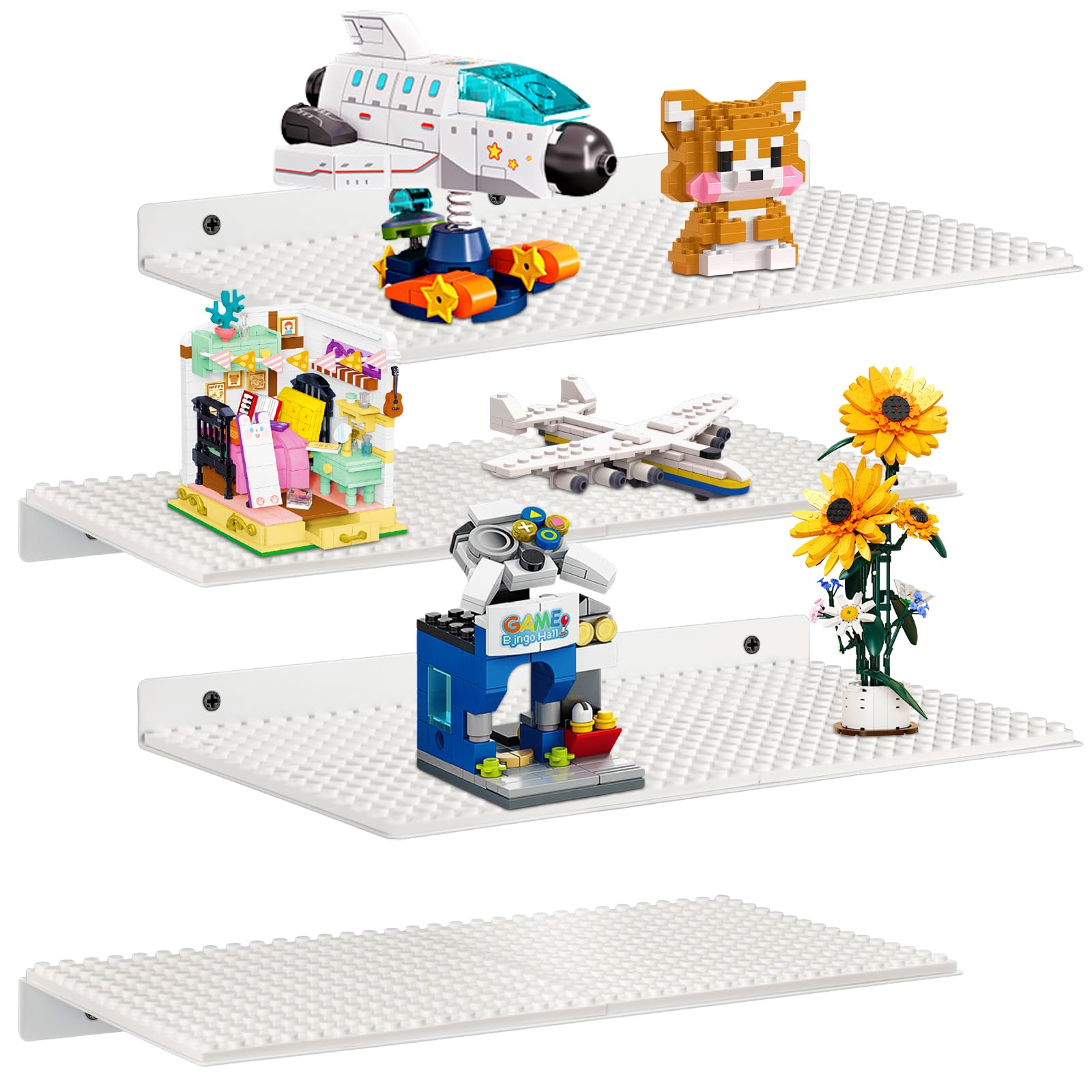 4-Pack Display Shelves for Building Bricks, Mini Action Figure Display ...