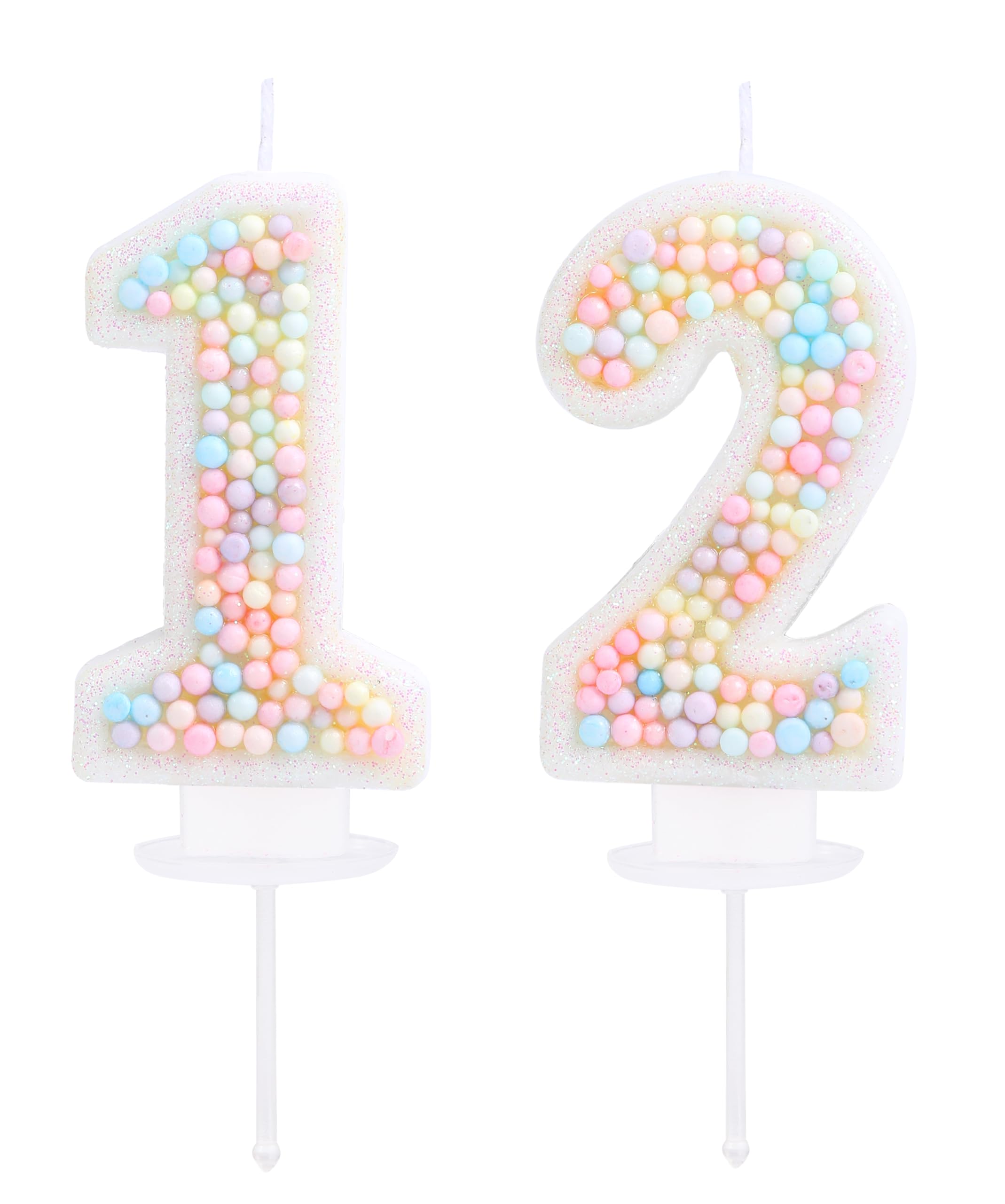 EAKE Pastel 12 Birthday Candle Macaron Glitter 3D Number 12th Candles ...