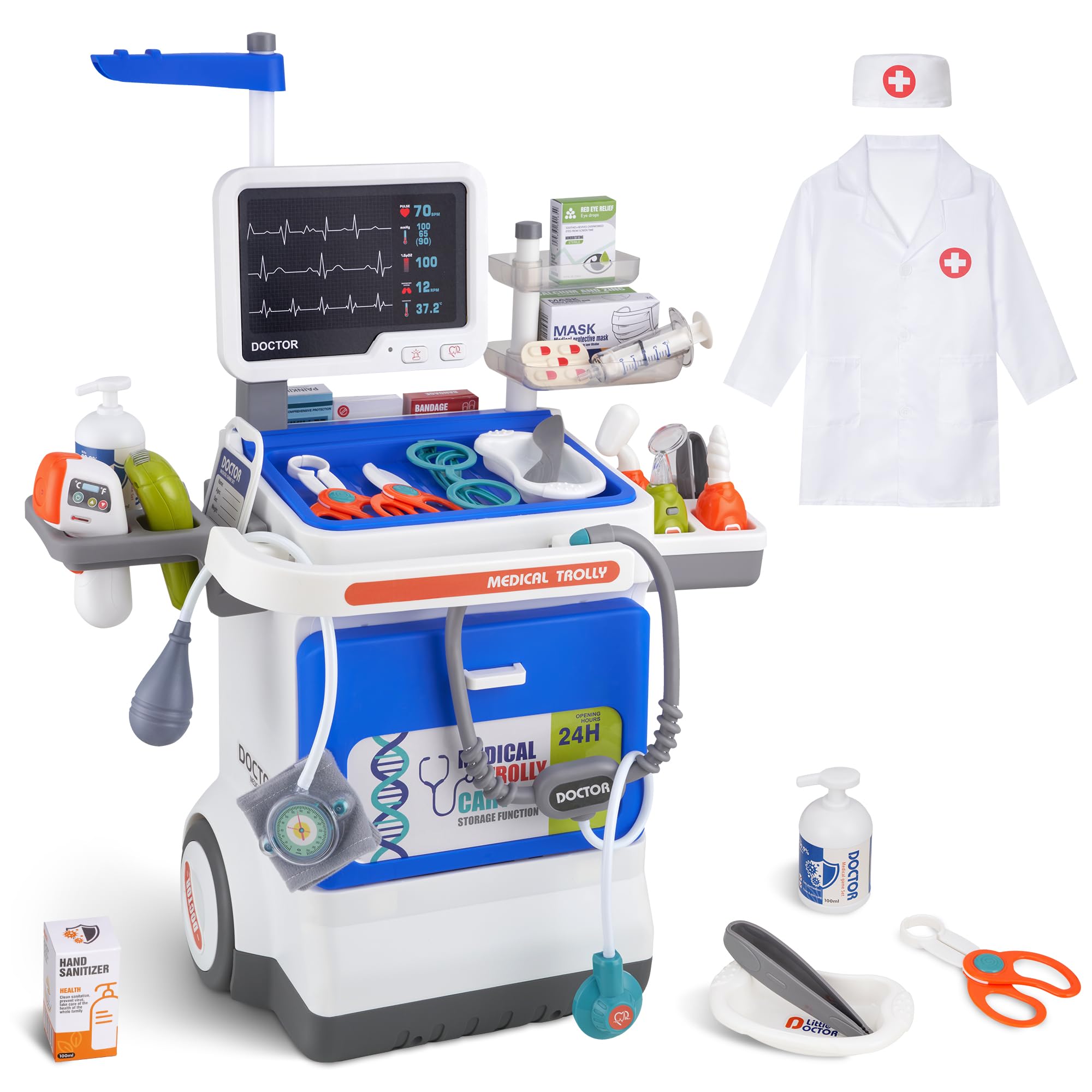 Doctor Kit for Toddlers - Deluxe Pretend Play Medical Cart Toy Set with ...