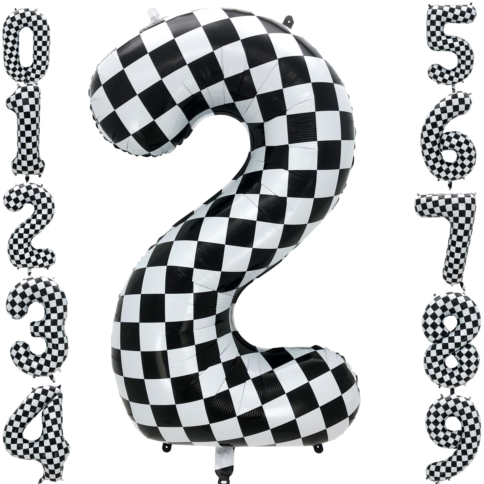 Eoopoon 42 Inch Checkered Number Balloon 2, 2nd Race Car Birthday Party ...