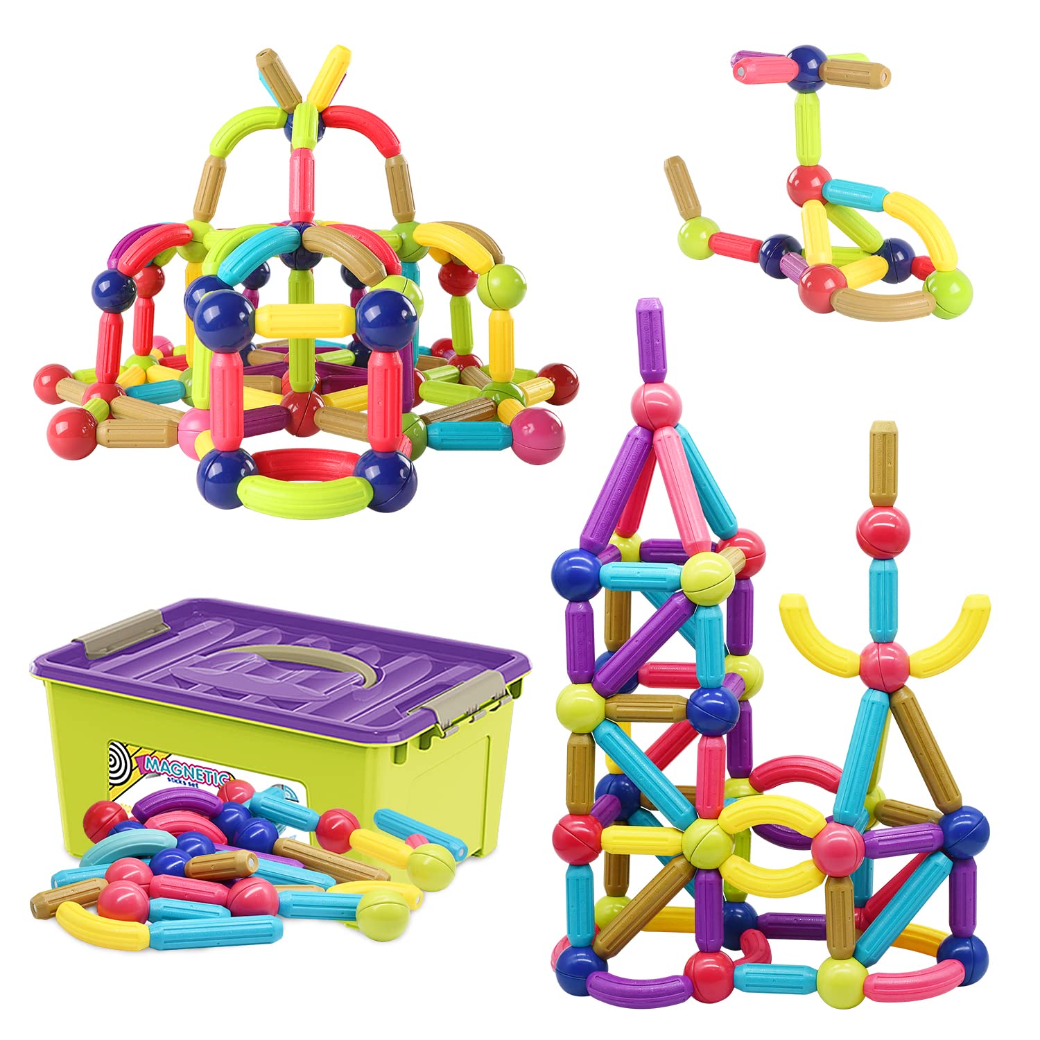 Huaker 88 Piece Magnetic Balls And Rods Set,Magnetic Building Toys Col ...