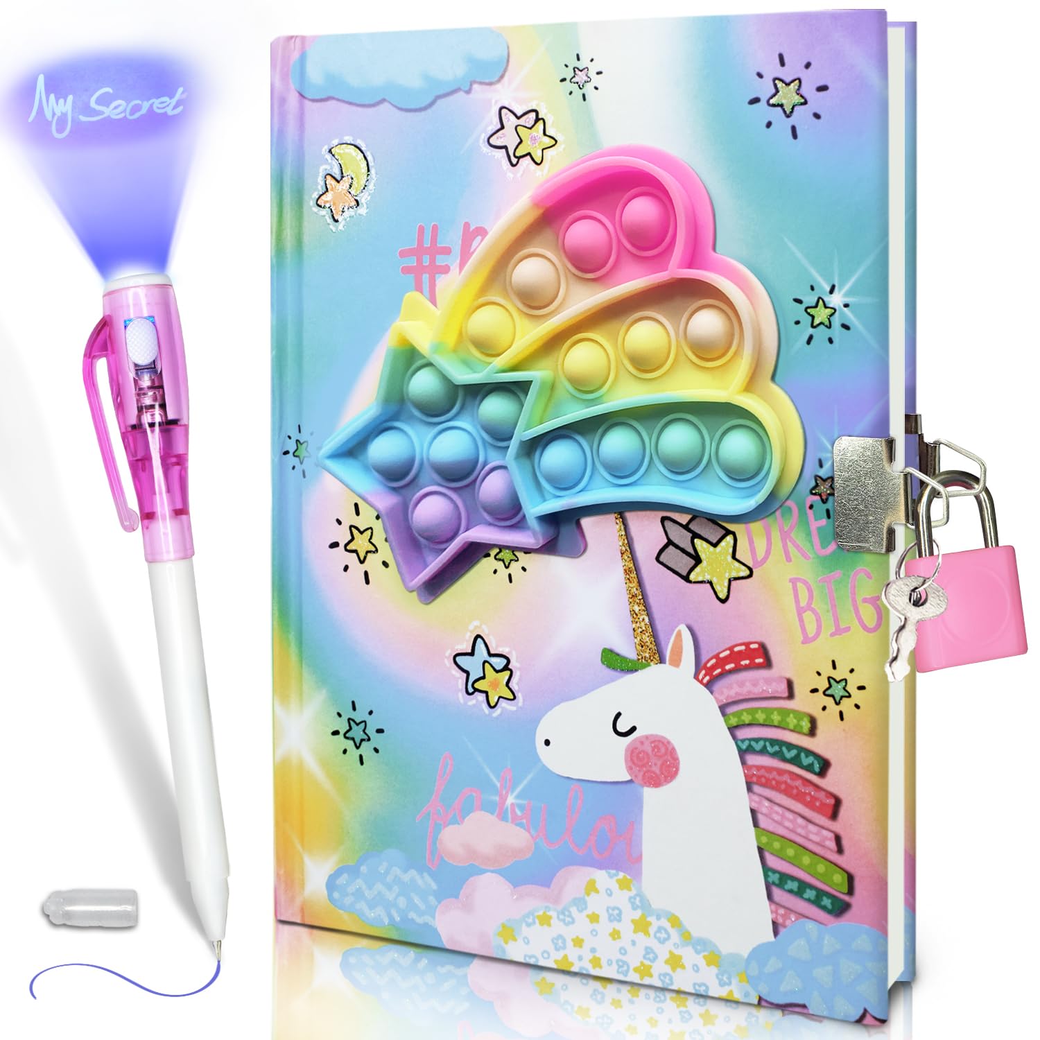 Ginmlyda Pop Girls Diary With Lock And Invisible Ink Double-End Pen, 7 ...