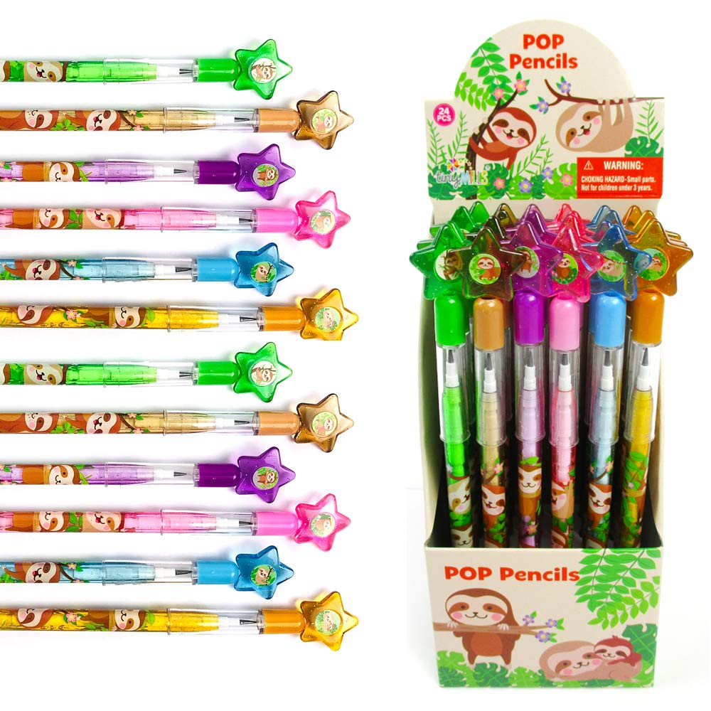 TINYMILLS 24 Pcs Sloth Multi Point Stackable Push Pencil Assortment ...