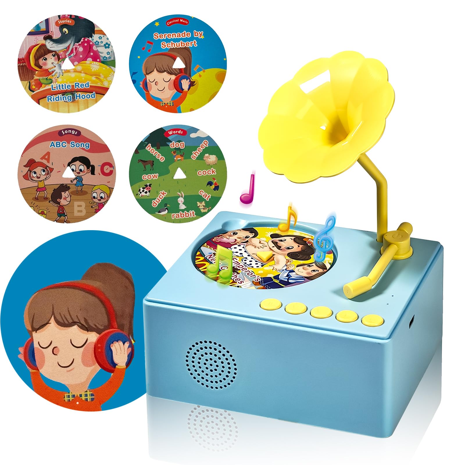 Kids Gramophone With 96 Learning Cards, Toddler Gramophone Music Toy ...