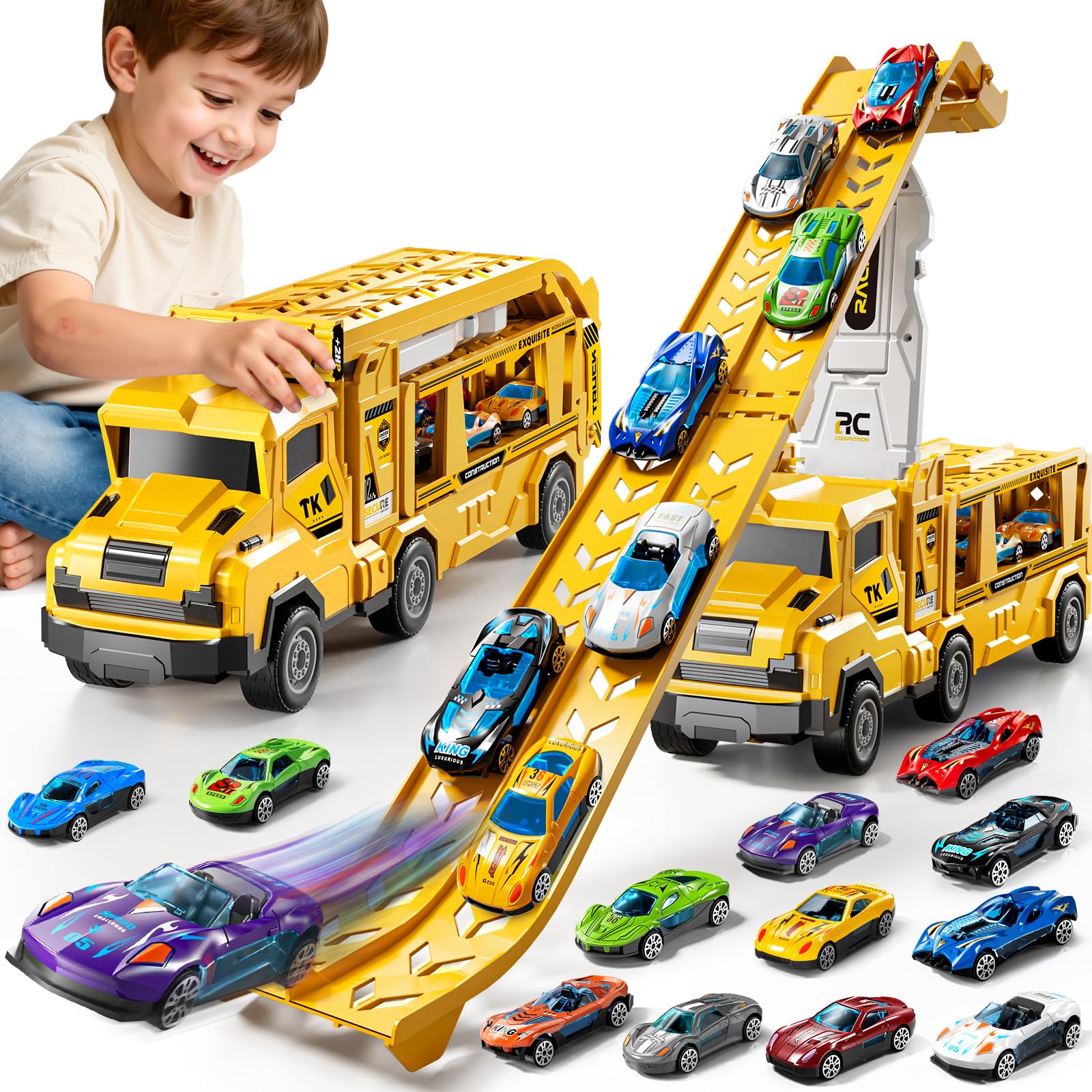 GOGIHCCH 3-in-1 Kid Carrier Truck Toy Car Tracks for Toddlers 2-4 Years ...