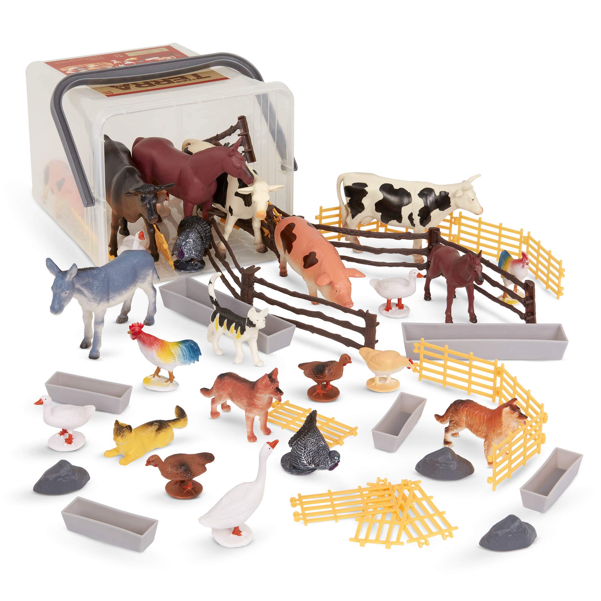 Terra by Battat Farm Animal Figurines Set – 60Pc Toy Bucket – Plastic ...